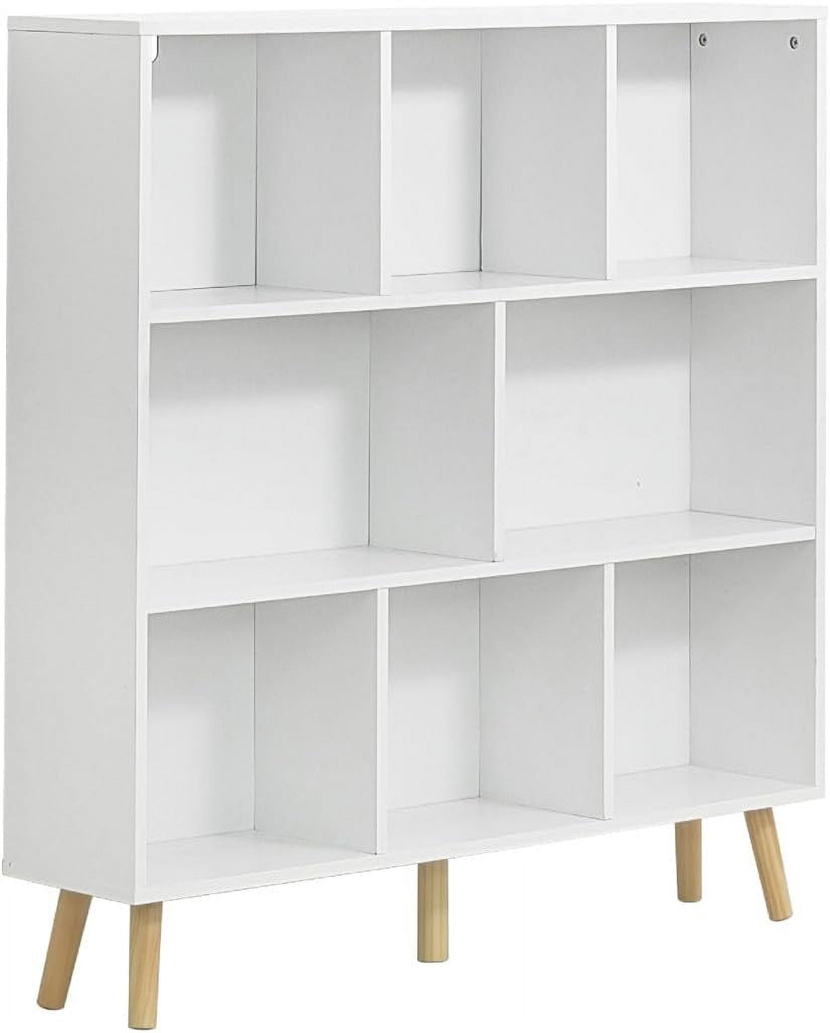 Fencer Wire 55 Inch 10 Cube Bookshelf, 3 Tier Mid Century Modern ...
