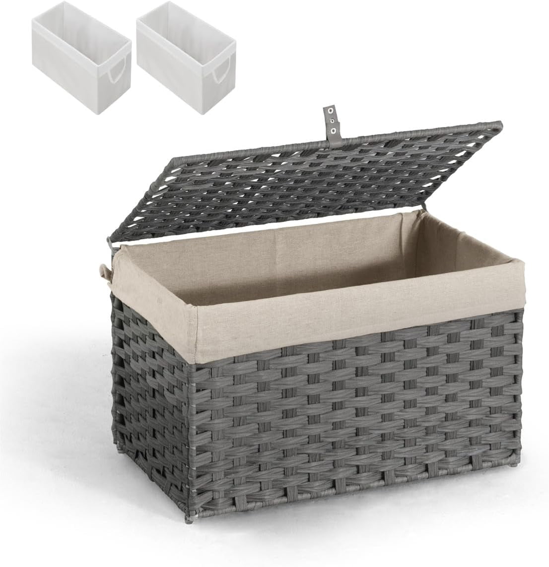 Fencer Wire 65L Synthetic Rattan Storage Basket w/Lid, Handwoven Basket ...