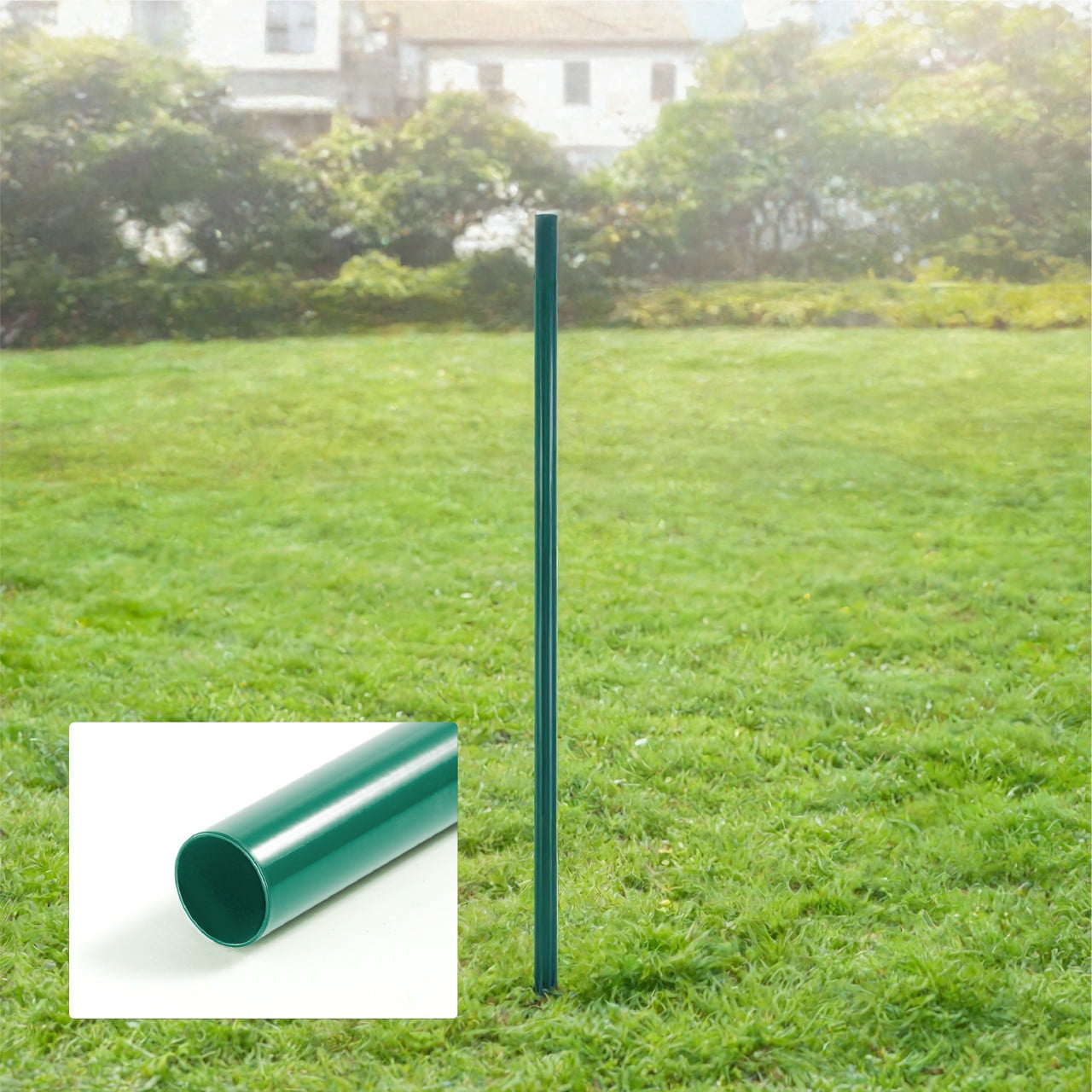 Fencer Wire 7 FT Green Chain Link Fence Line Round Post, Line Post with ...