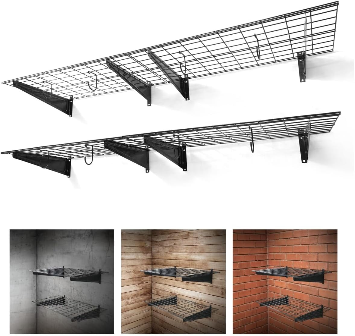 Fencer Wire 72 in. W x 18 in. D Wall Mounted Garage Wall Shelving w/ 4 ...