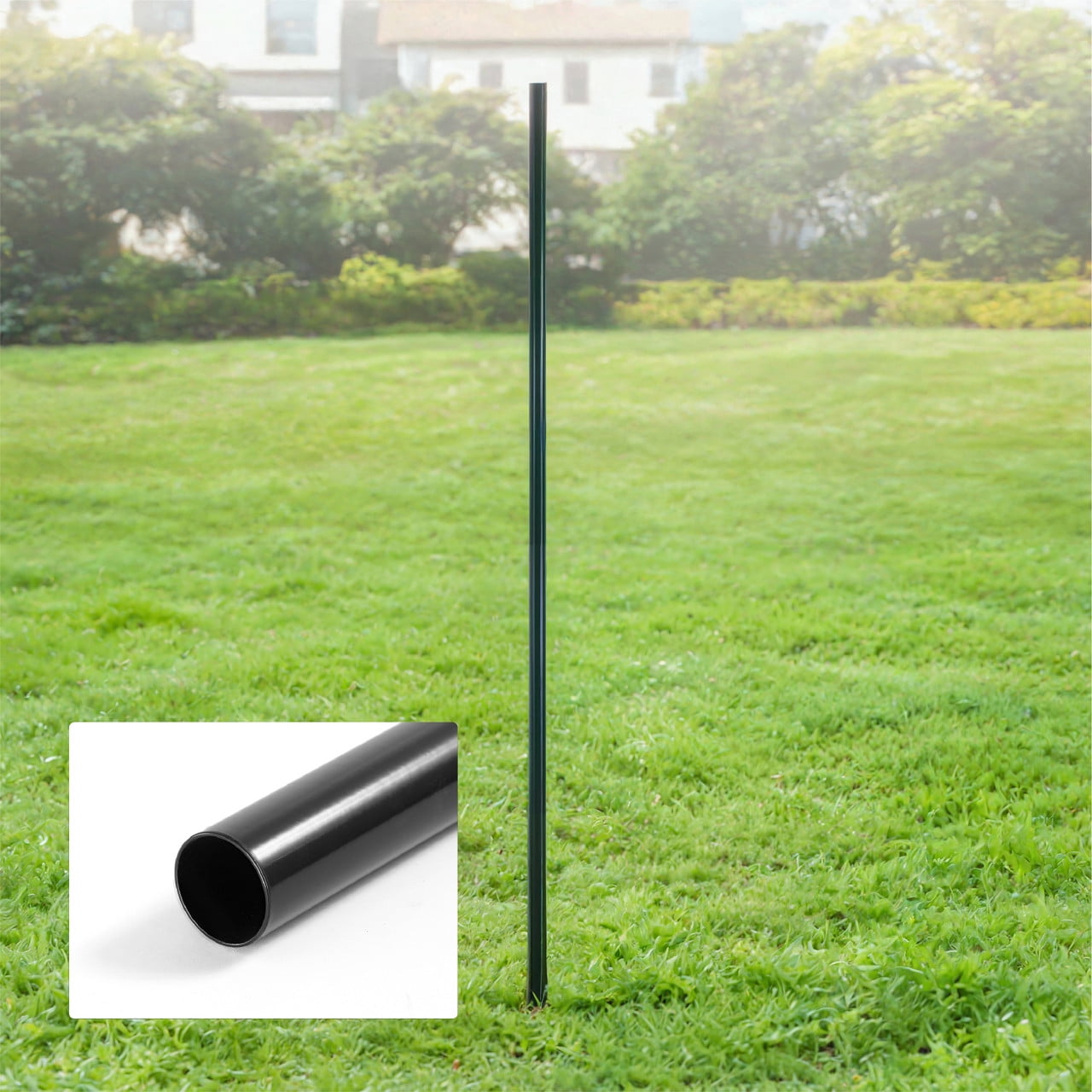 Fencer Wire 8 FT Black Chain Link Fence Line Round Post, Line Post with ...