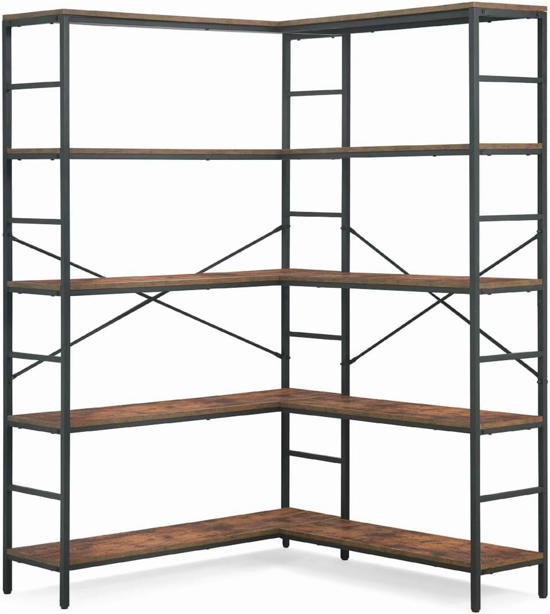 Fencer Wire Corner Bookshelf, 5 Tier L-Shaped Bookcase, Modern Display ...