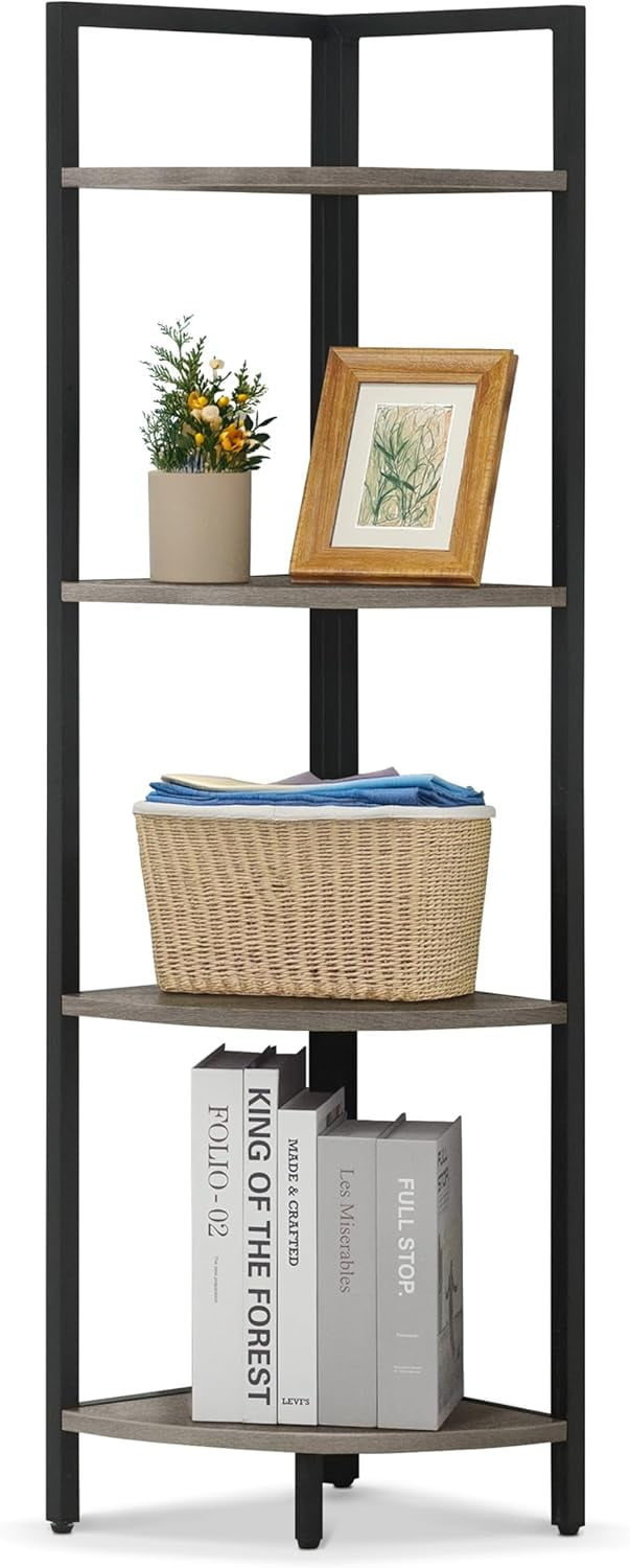 Fencer Wire Corner Shelf, 4 Tier Dark Grey Corner Bookshelf, 46.5-Inch ...