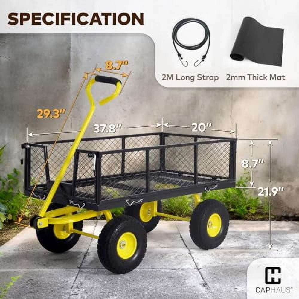 Fencer Wire Metal Black Garden Cart, Lawn Wagons Carts Heavy Duty ...