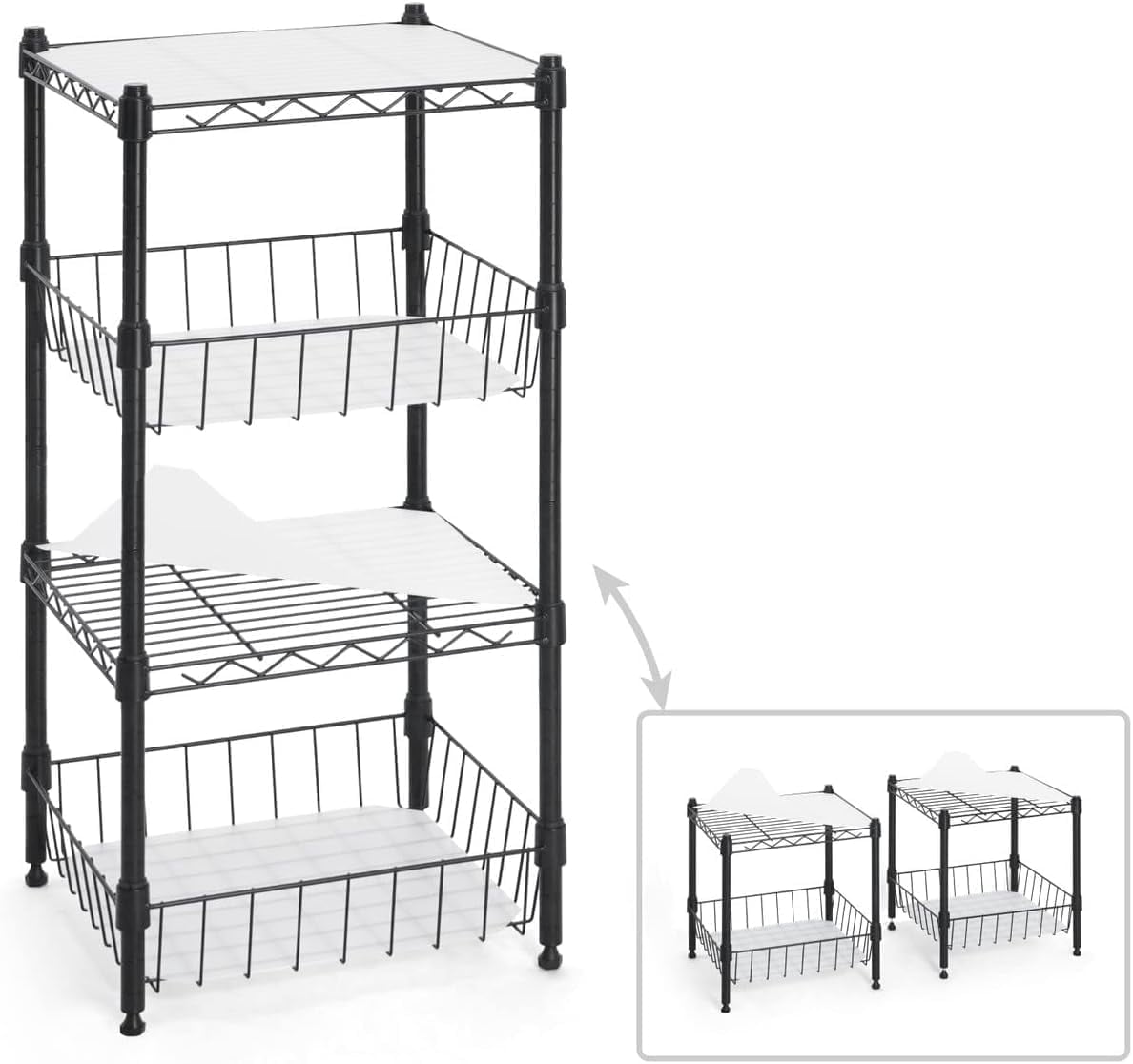 Fencer Wire NSF 2 to 4 Tier Stackable Wire Shelving Unit w/Baskets ...
