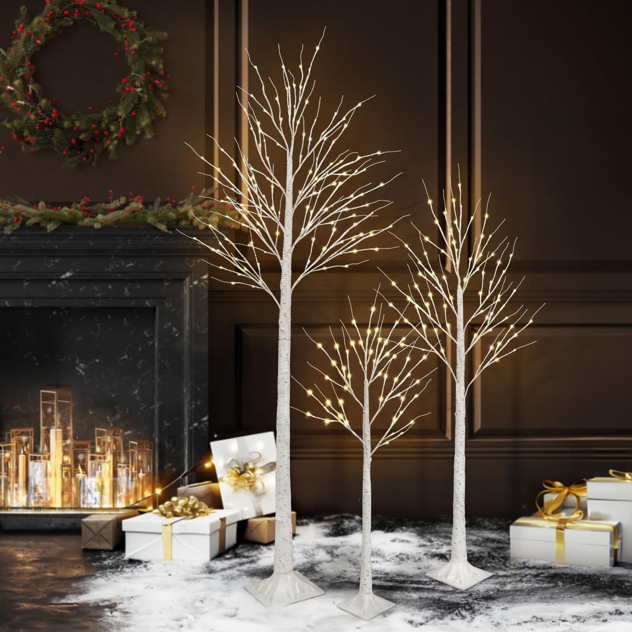 Fencer Wire Pre-lit Birch Trees Set, 4/6/8 Feet w/ 48/72/132 LED Warm ...