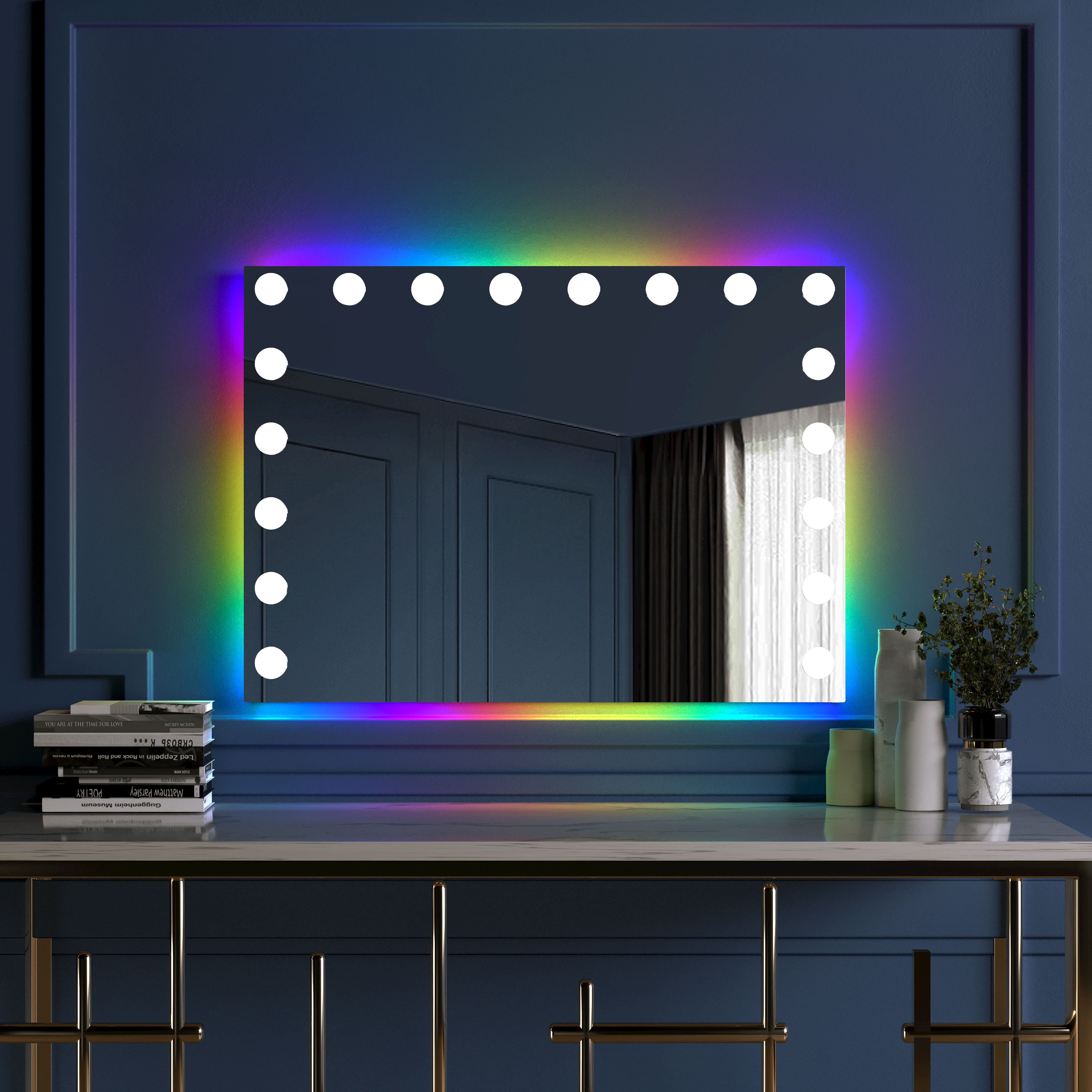 Fenchilin 32''x23'' RGB LED Vanity Mirror with Lights Tabletop Wall ...