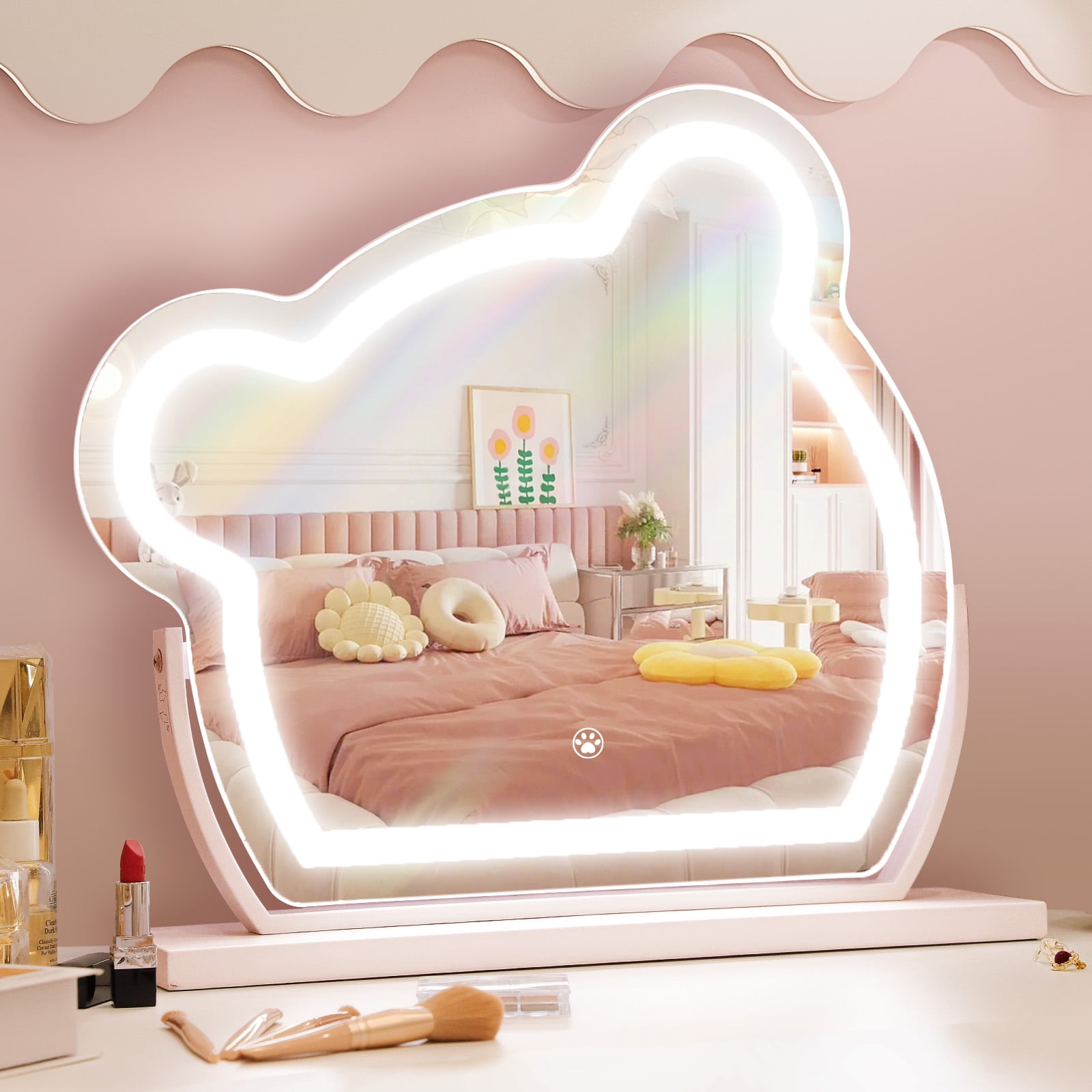 Fenchilin Cute Bear Hollywood Vanity Makeup Mirror with Lights Tabletop ...