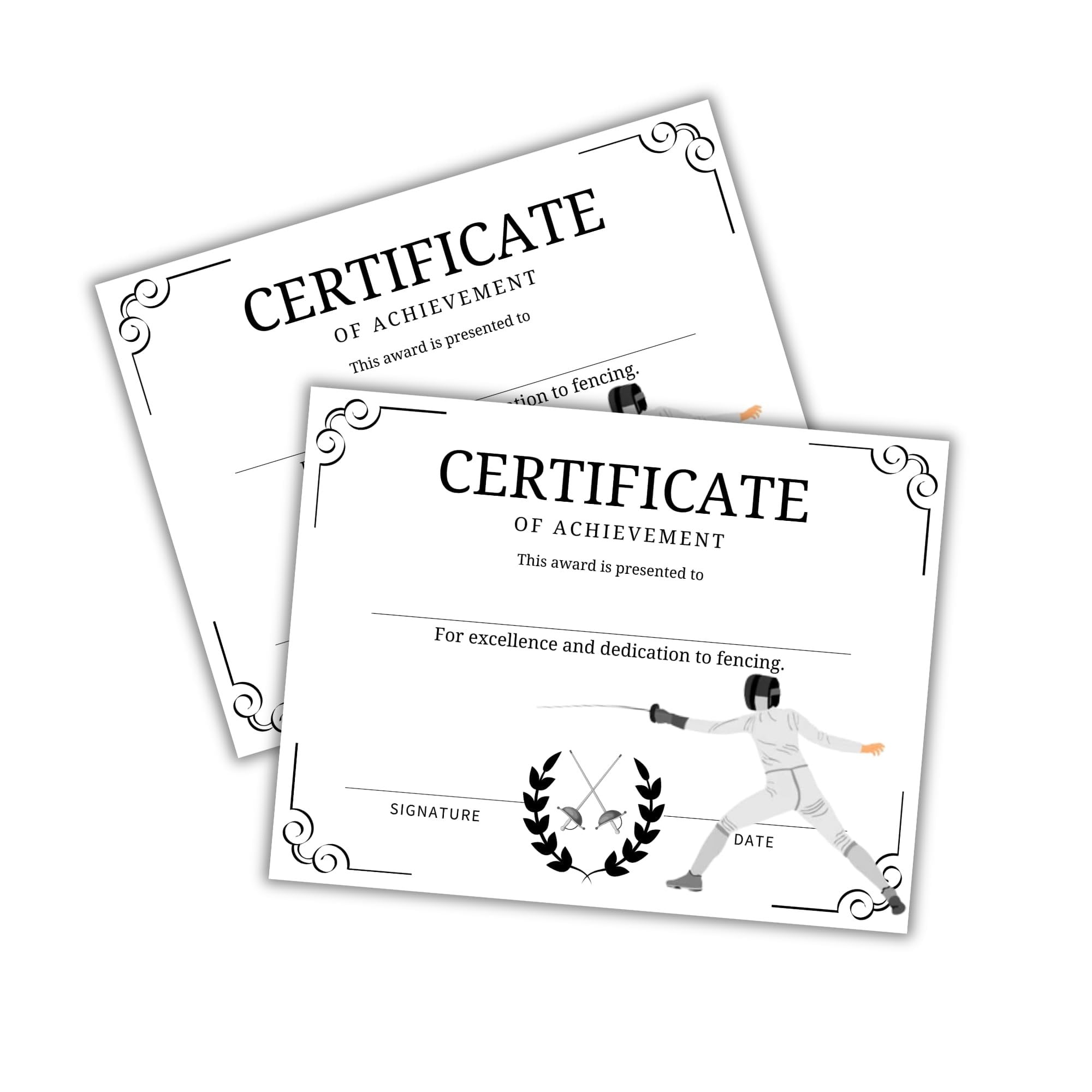 Fencing Certificate of Achievement Award 30pk 8.5x11 Club Medal Trophy ...