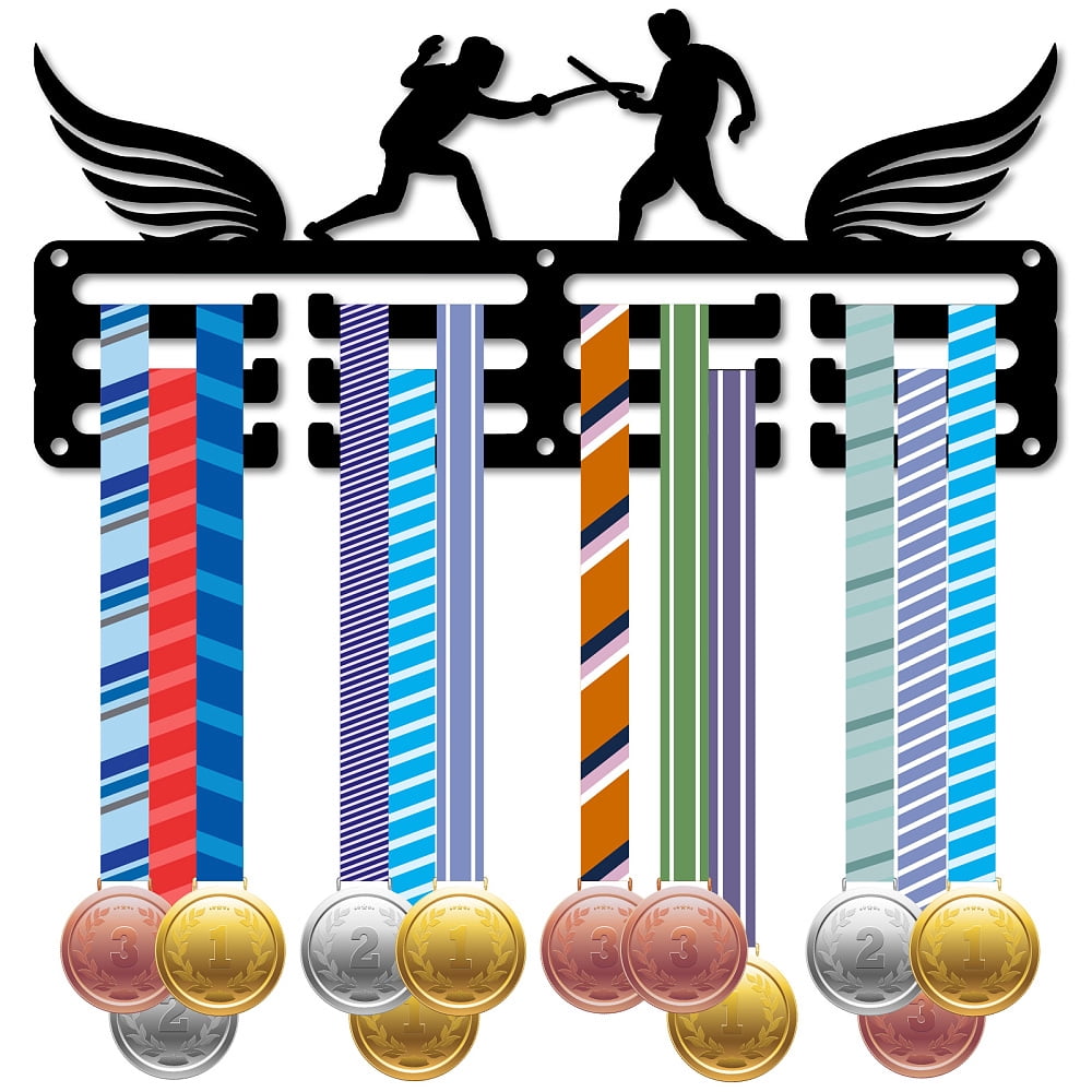 Fencing Medal Holder Award Ribbon Wall Display with 12 Separate Hooks ...