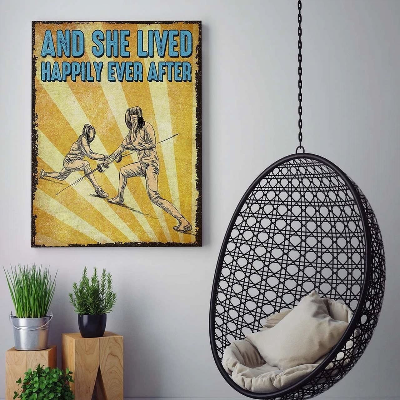 Fencing Vintage She Lived Happily Ever After Poster Print Wall Art For ...