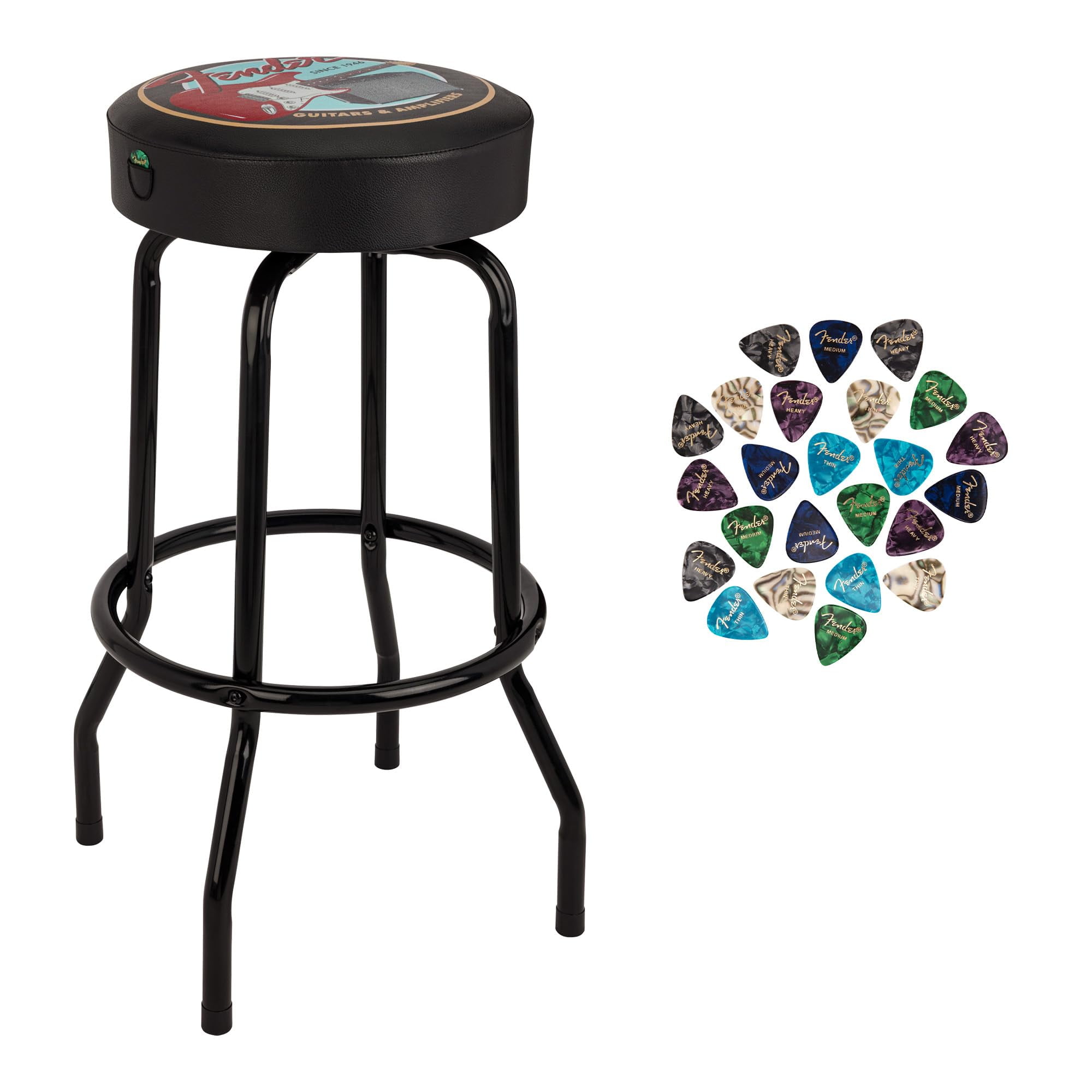 Fender 30 Inch Guitars & Amps Pick Pouch Barstool Bundle with Austin Bazaar Exclusive 24-Pack ...