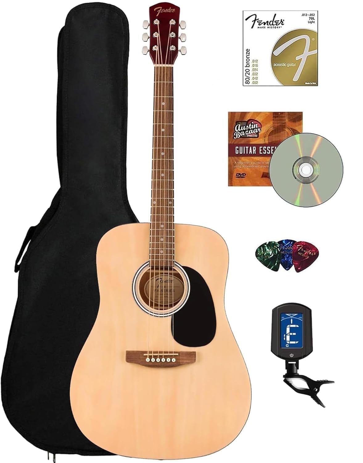 Fender FA Series Dreadnought Acoustic Guitar - Natural w/ Gig Bag ...