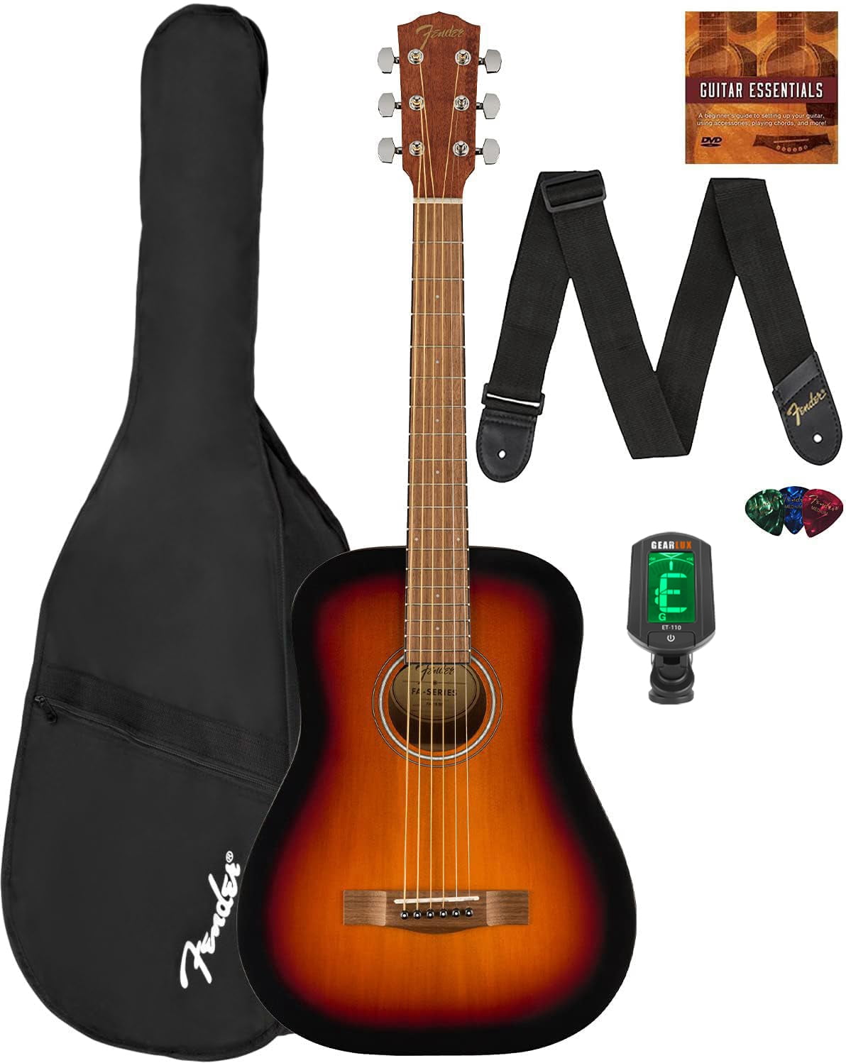 Fender FA-15 3/4-Scale Kids Steel String Acoustic Guitar - Sunburst w ...