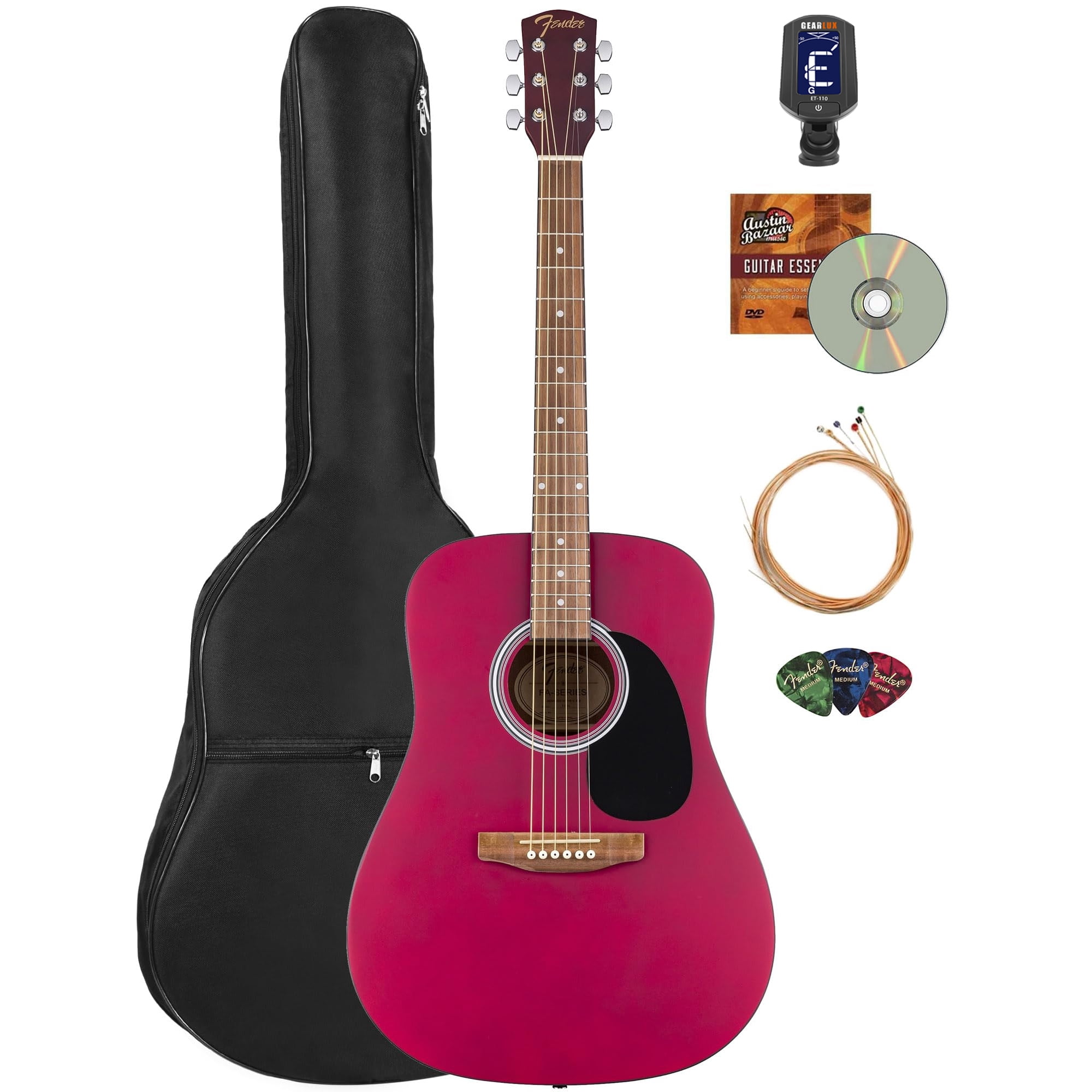 Fender, FA Series Dreadnought Acoustic Guitar, Crimson Red, w/ Gig Bag ...