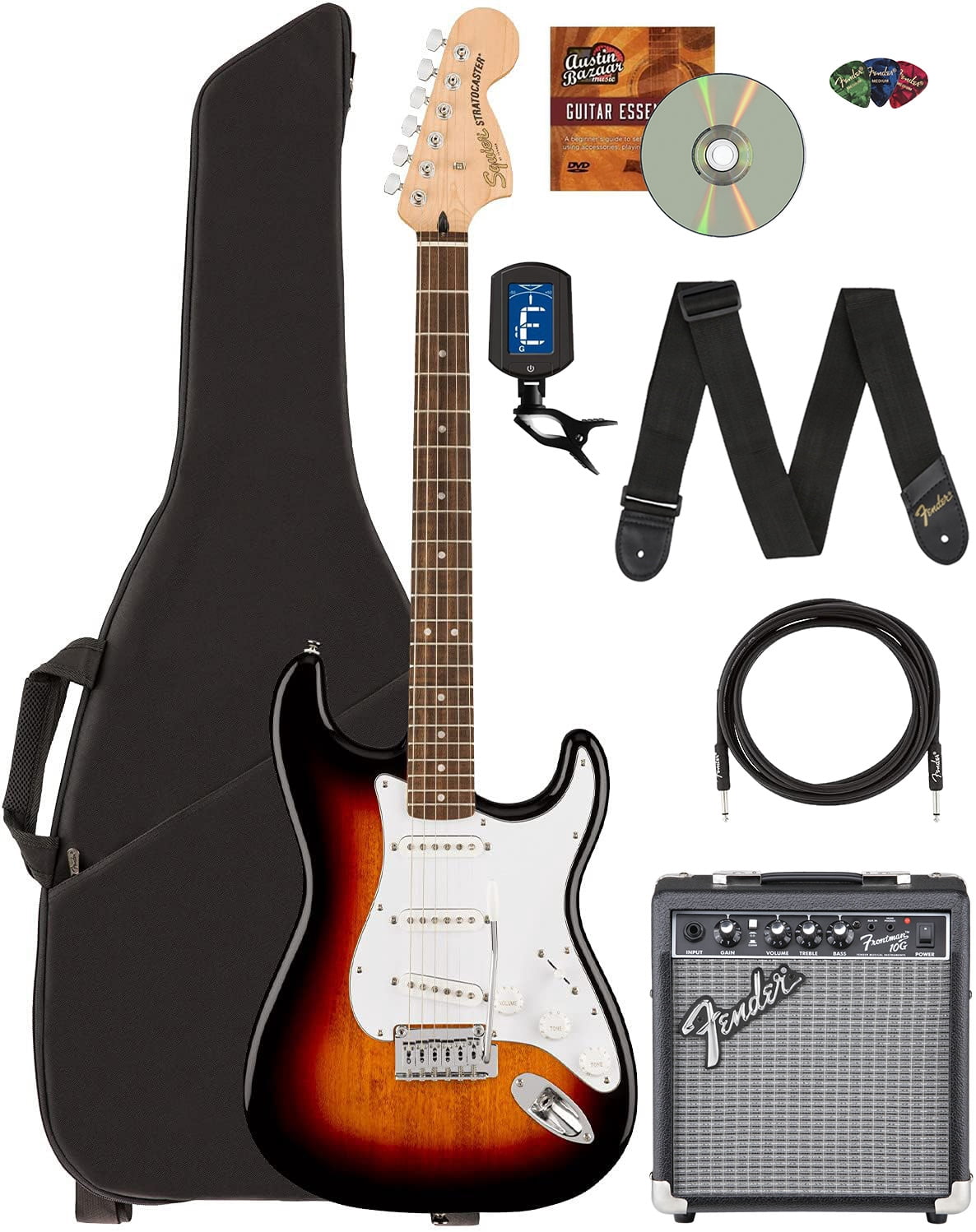 Fender Squier Affinity Stratocaster - 3-Color Sunburst w/ Frontman 10G ...