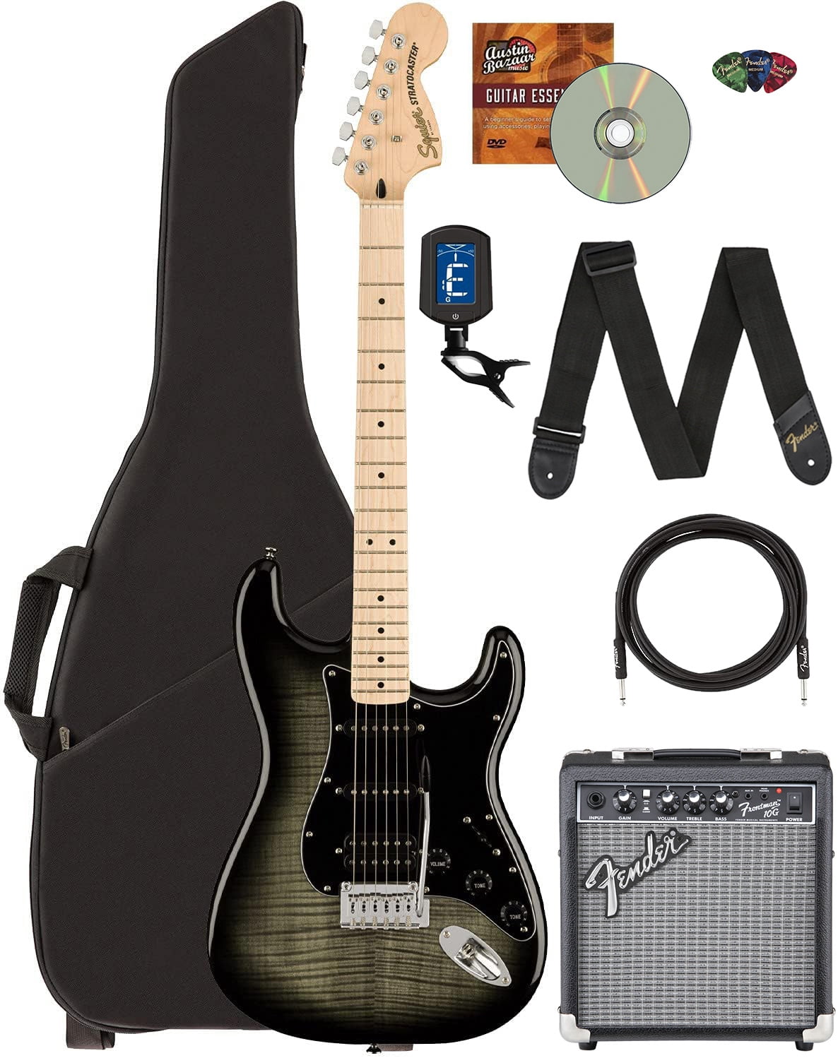 Fender Squier Affinity Stratocaster FMT HSS - Black Burst w/ Frontman ...