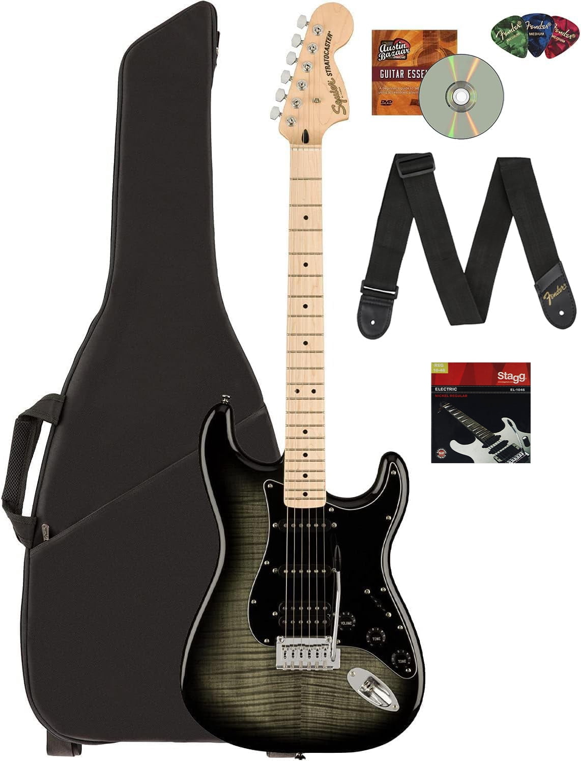Fender Squier Affinity Stratocaster FMT HSS - Black Burst w/ Gig Bag ...