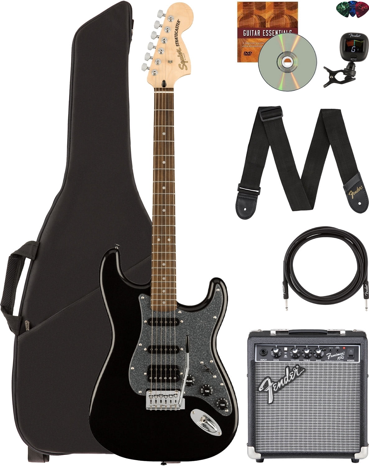 Fender Squier Affinity Stratocaster HSS - Metallic Black w/ Frontman ...