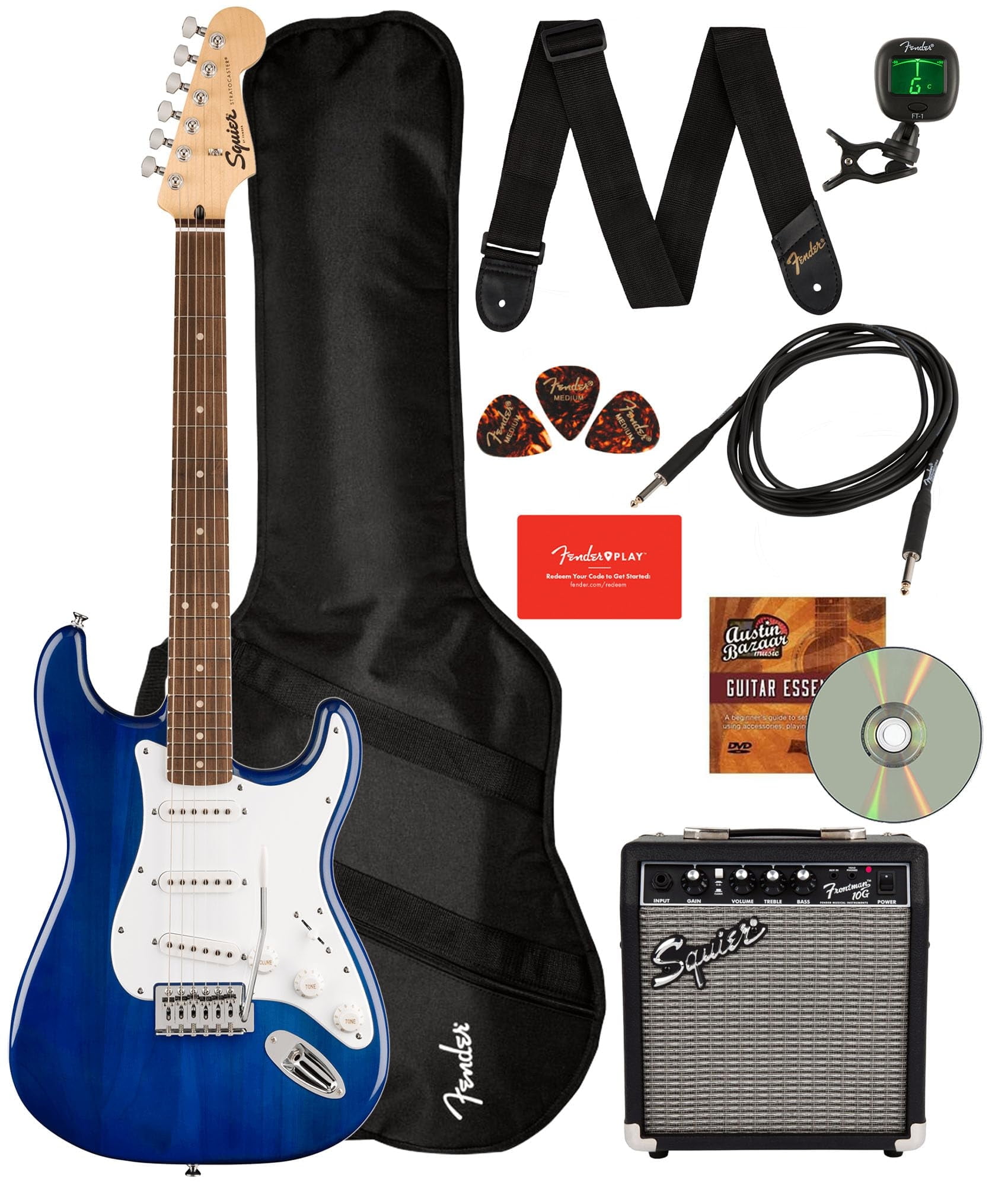 Fender Squier Sonic Stratocaster - Sapphire Blue Transparent Bundle ...