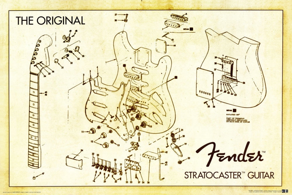 Fender Stratocaster Schematic Art Poster #01 11x17in Multi Color ...