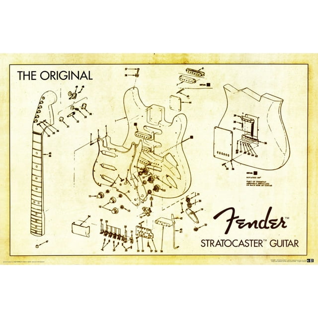 Fender Stratocaster Schematic Art Poster #01 11x17in Multi Color ...