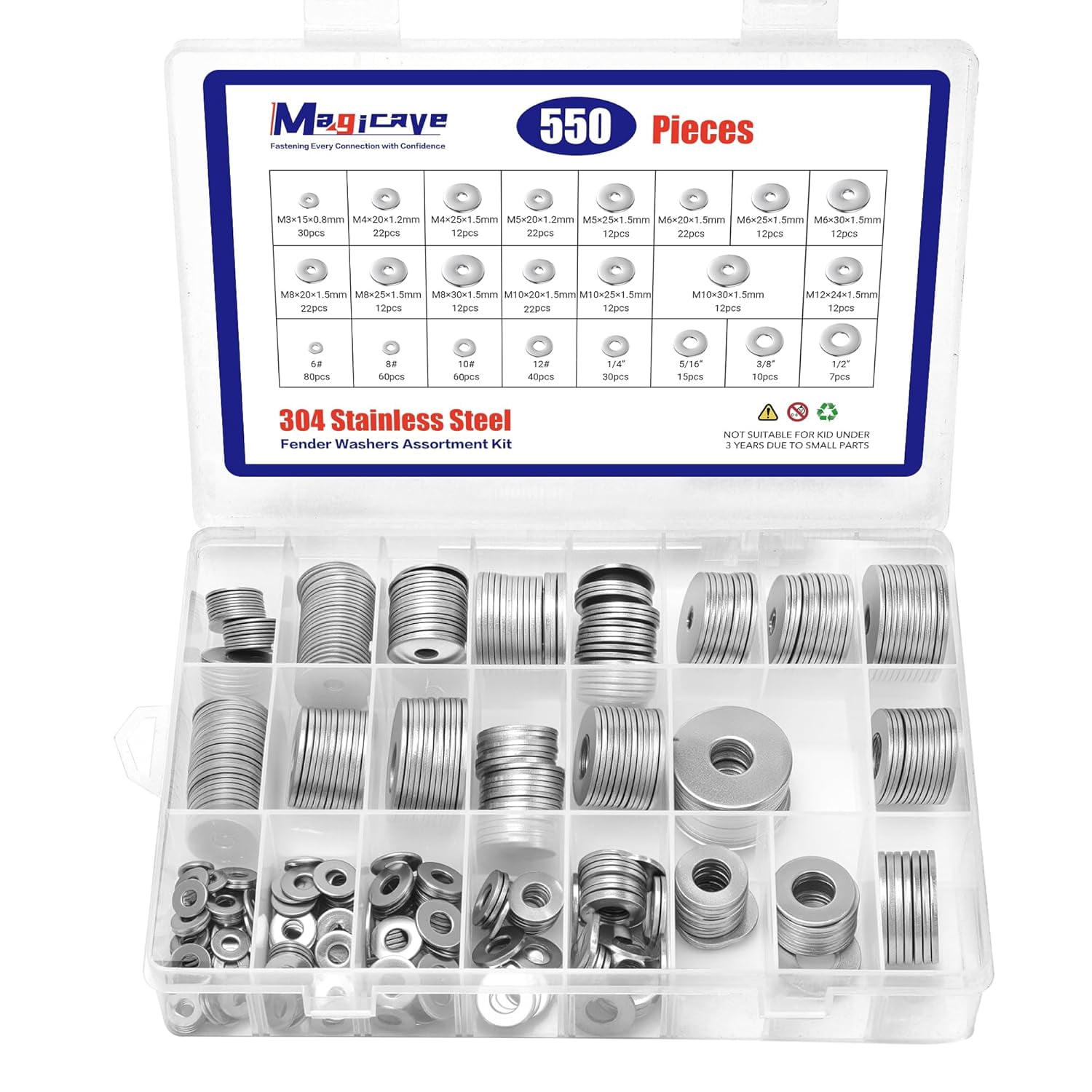 Fender Washers, 550 Pcs SAE and Metric Flat Washers Assortment Kit ...