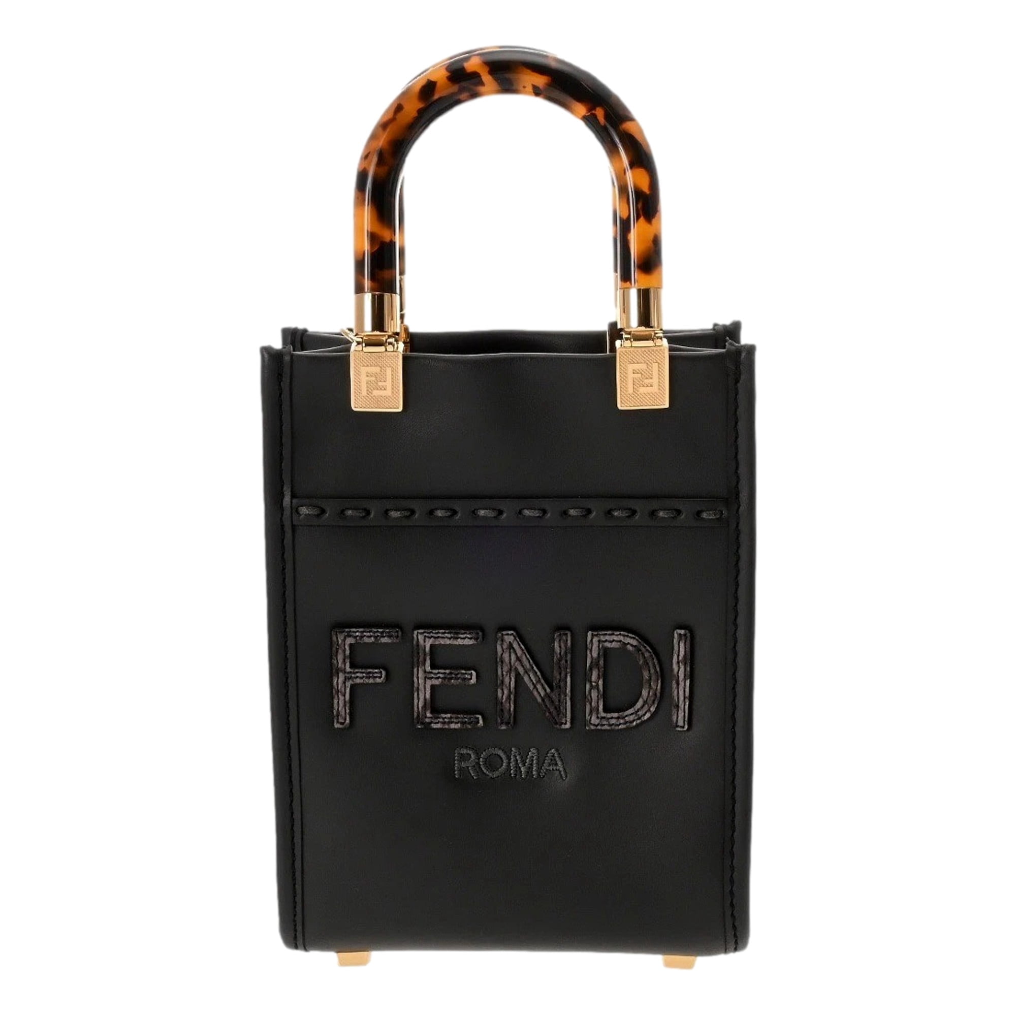 Fendi Black Calfskin Snake Print Mini Sunshine Shopper Tote Crossbody ...