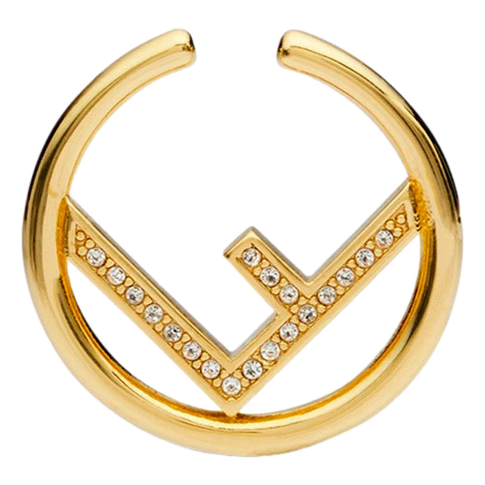 Fendi F is Fendi Logo Earcuff Hoop White Crystal Gold Tone Metal ...