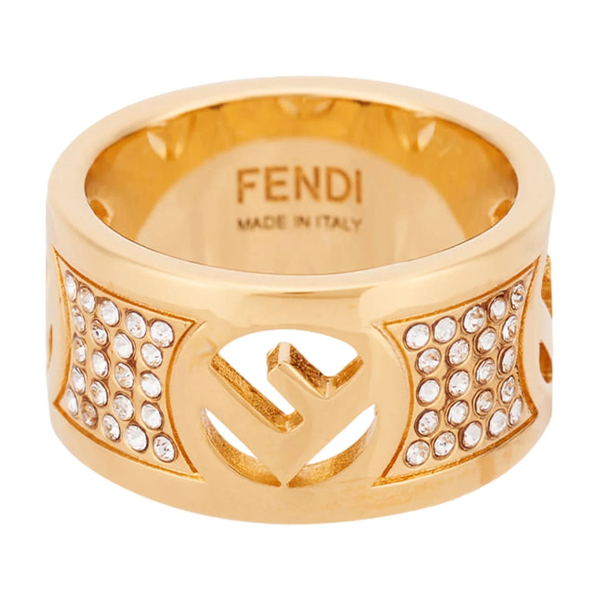 Fendi F is Fendi Logo Ring Wide Band Crystal Gold Metal Size Medium ...