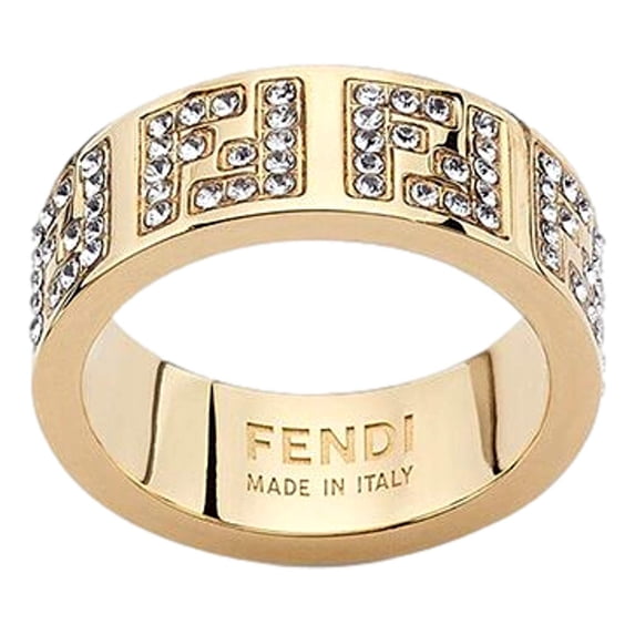 Fendi FF Crystal Embellished Wide Band Gold Ring Small - Walmart.com