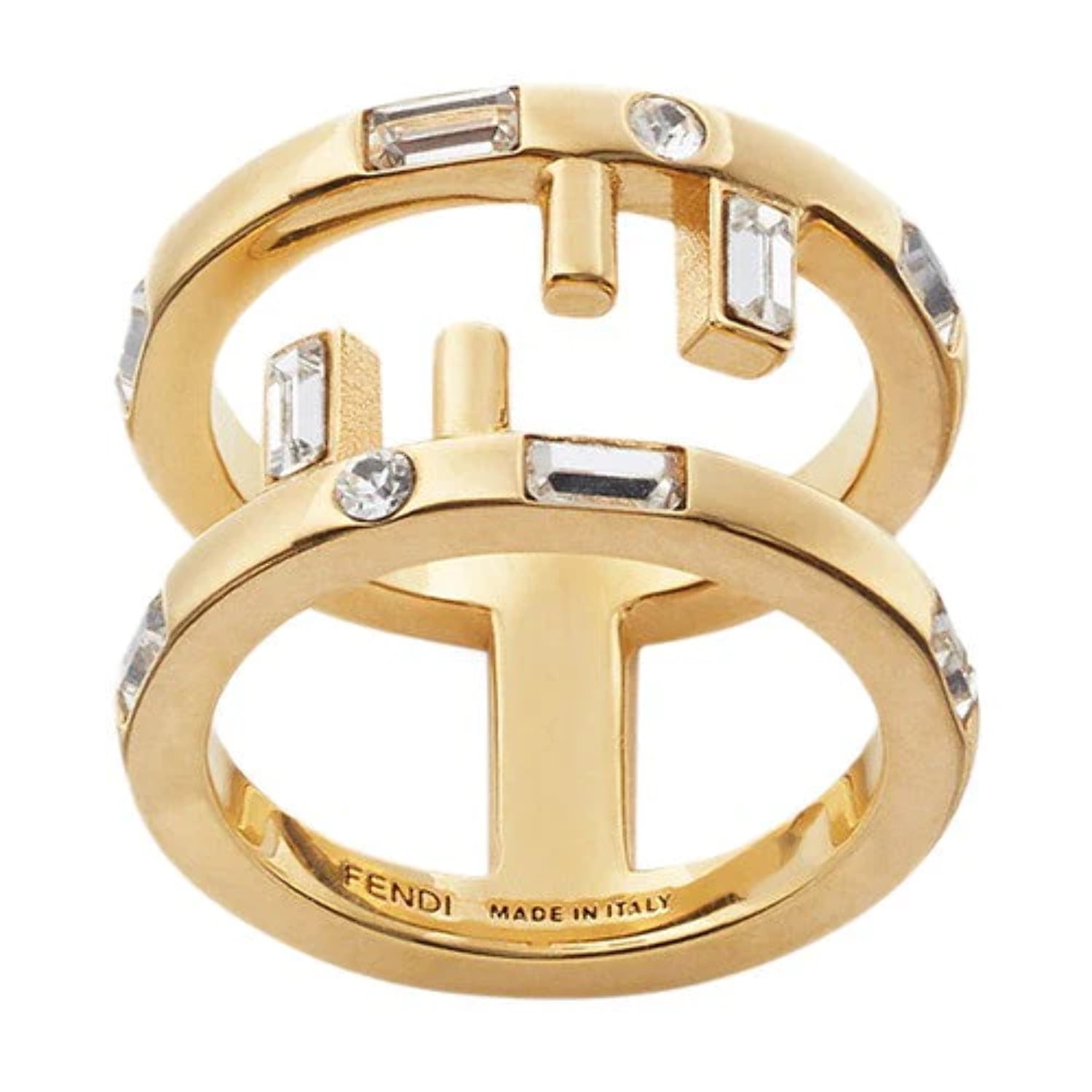 Fendi First Gold Finish Metal and White Crystal Small Fashion Ring ...