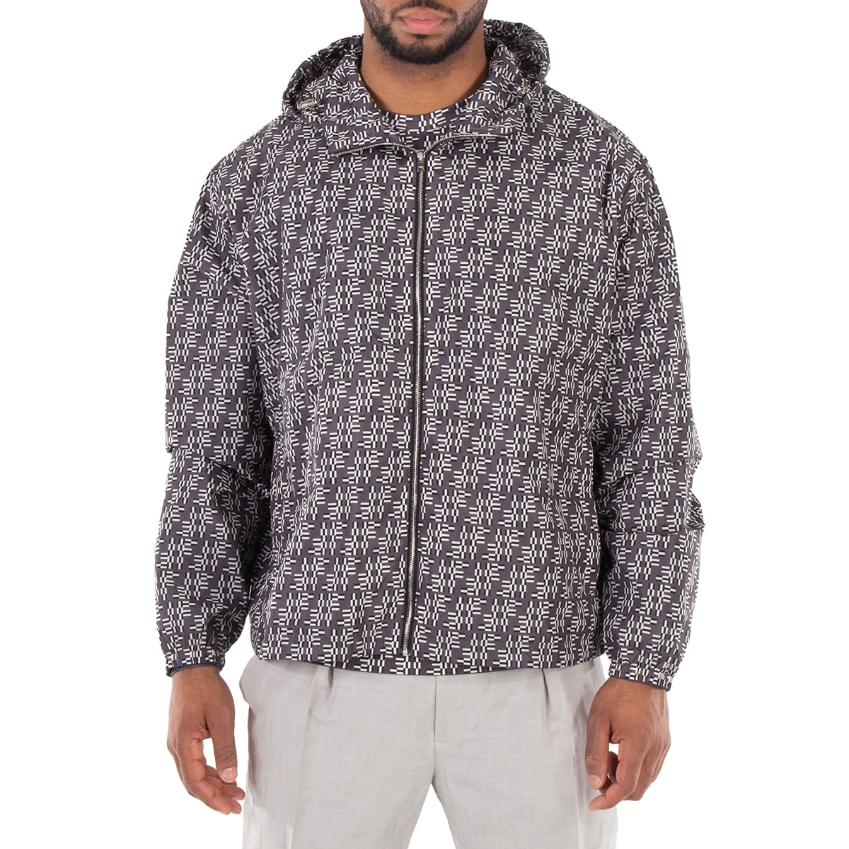 Fendi Monogram Jacquard Hooded Jacket, Brand Size 52 ( US Size 42 ...