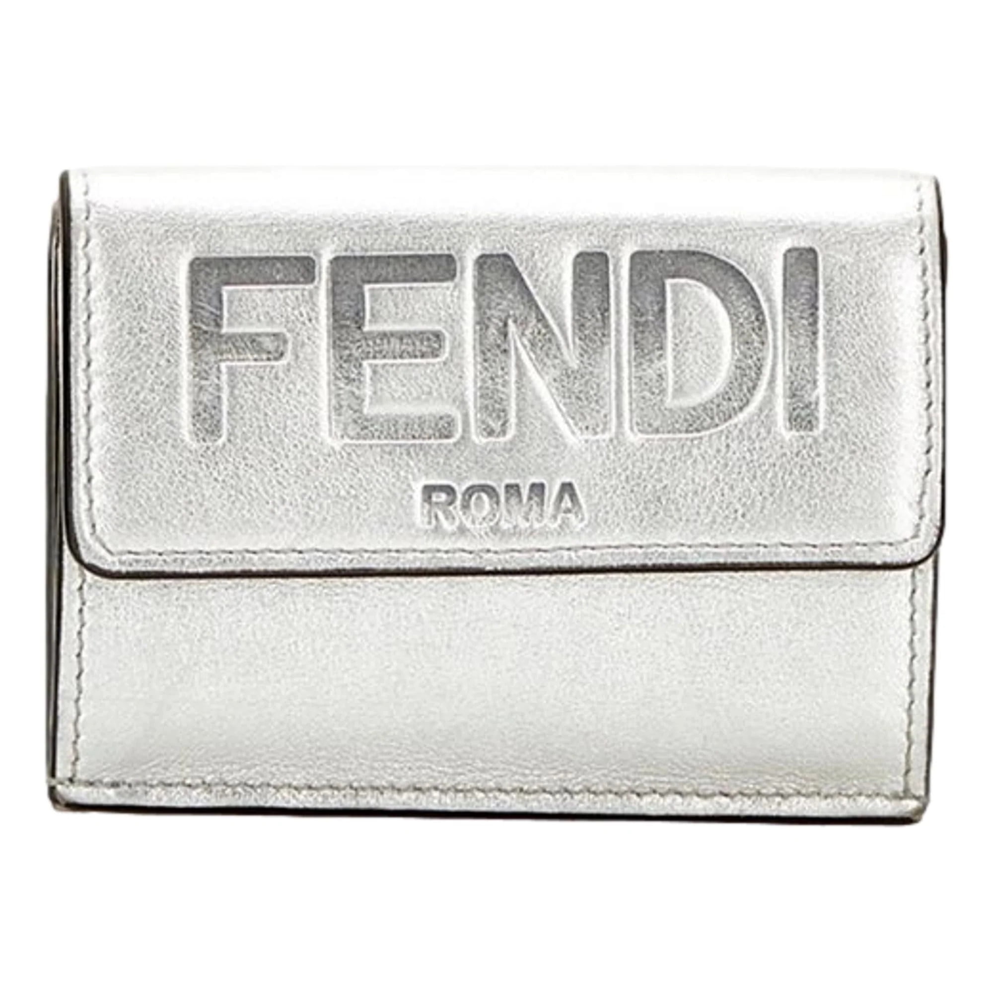 Fendi Roma Silver Metallic Calf Leather Micro Trifold Wallet - Walmart.com