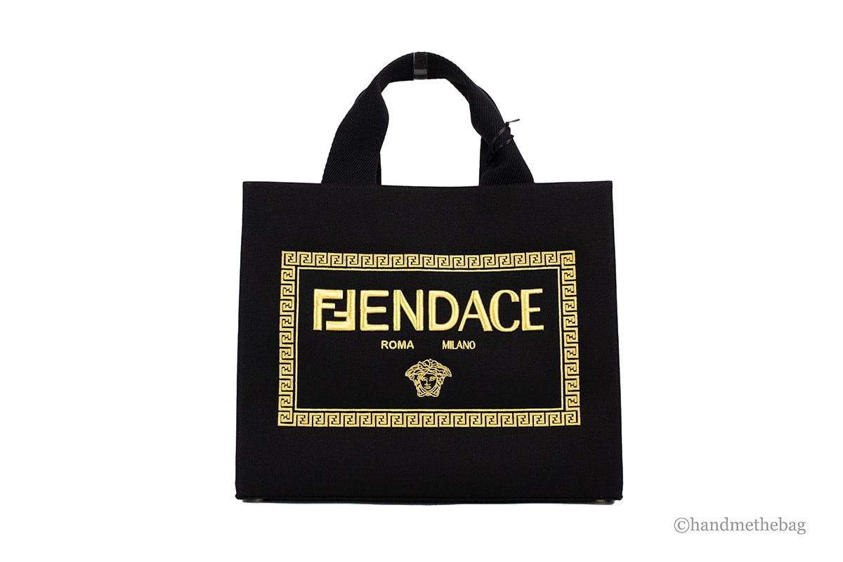Fendi X Versace Fendace Medium Black Canvas Fabric Shopper Tote ...