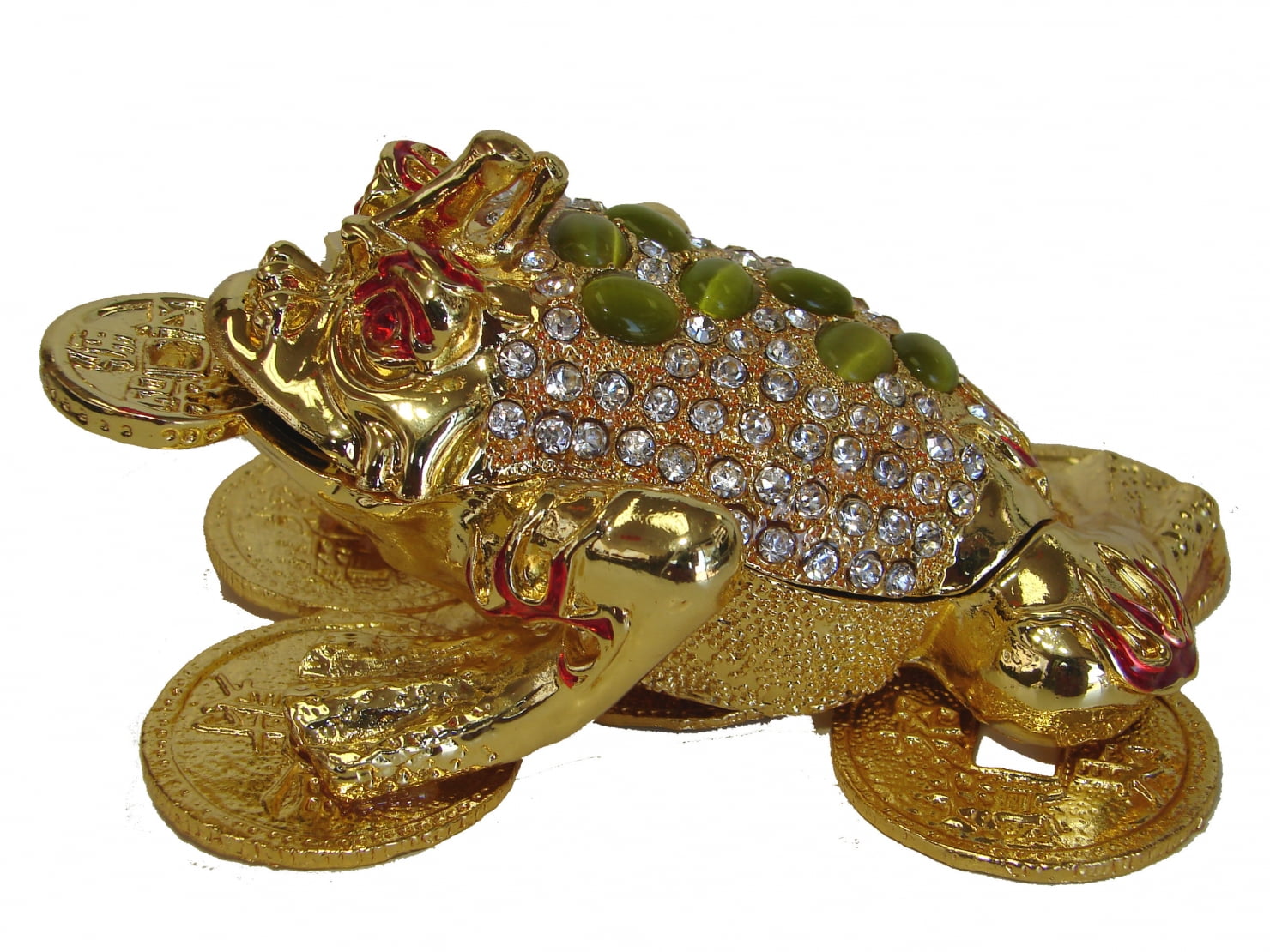 Feng Shui Bejeweled Cloisonne Money Frog Statue with Chinese Coin in ...
