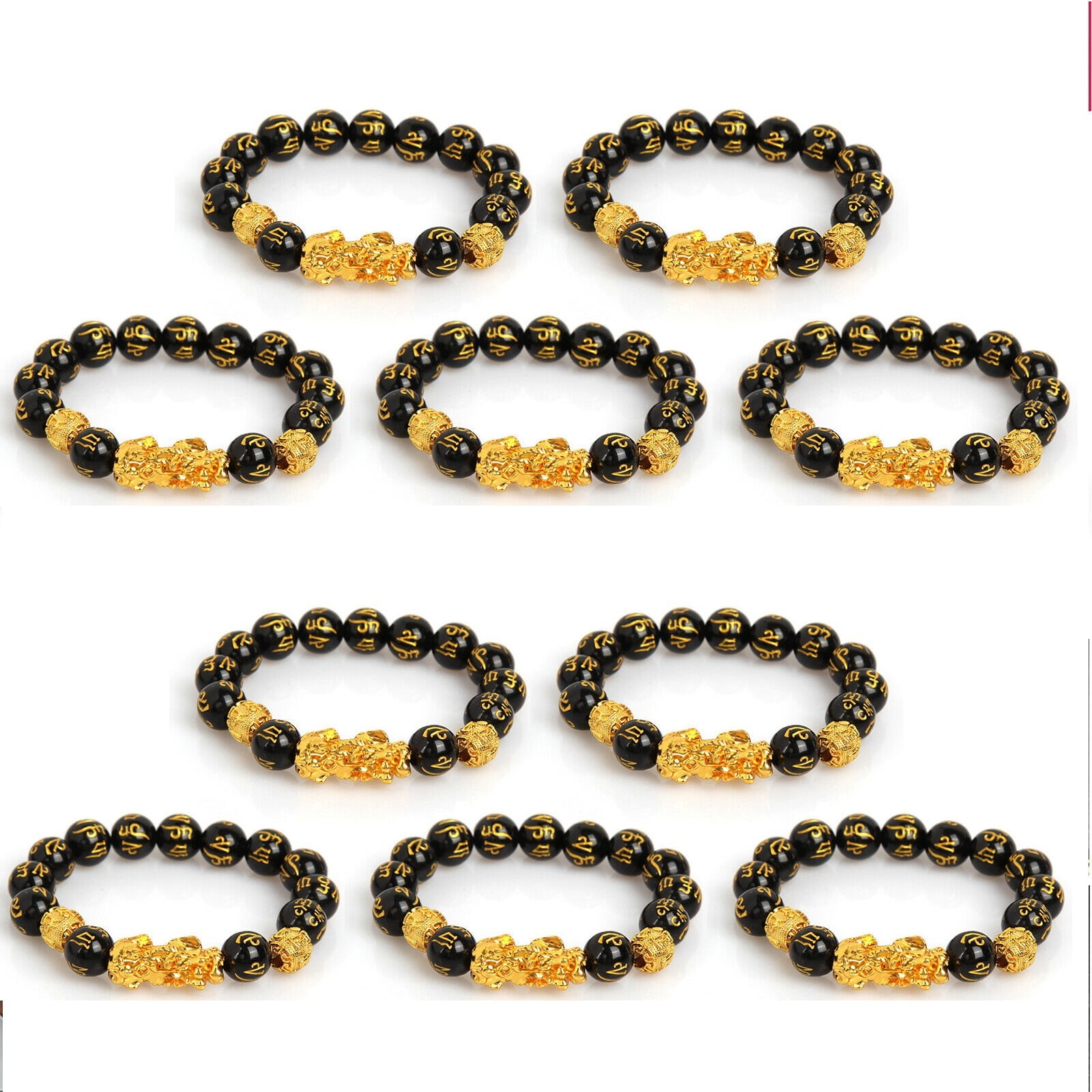 Feng Shui Black Obsidian Beads Bracelet Pi Xiu PiYao Lucky Bangle Attract Wealth Good Luck Amulet 10 Pack