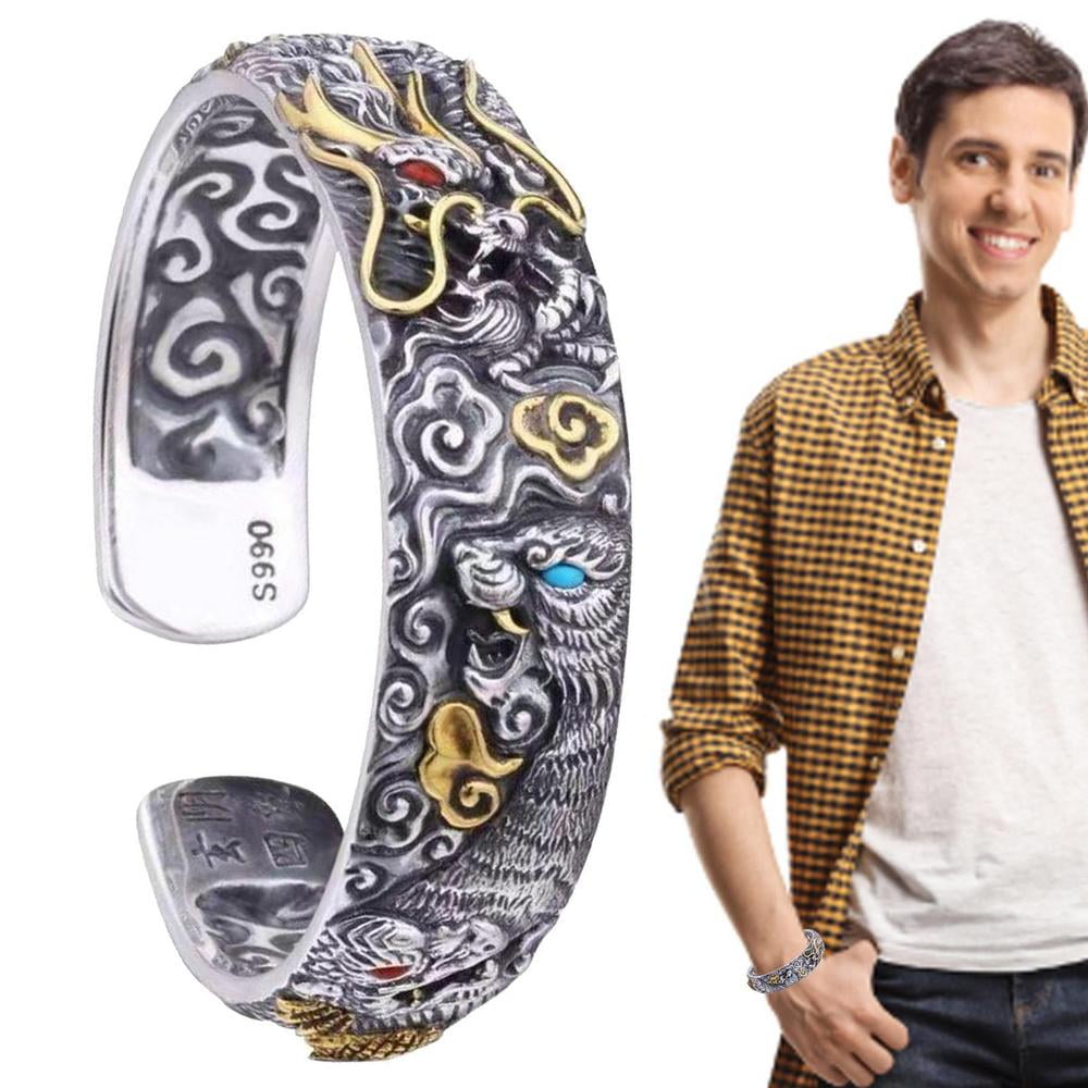 Feng Shui Bracelet | Chinese Retro Copper Dragon Fortune Bangle | White ...