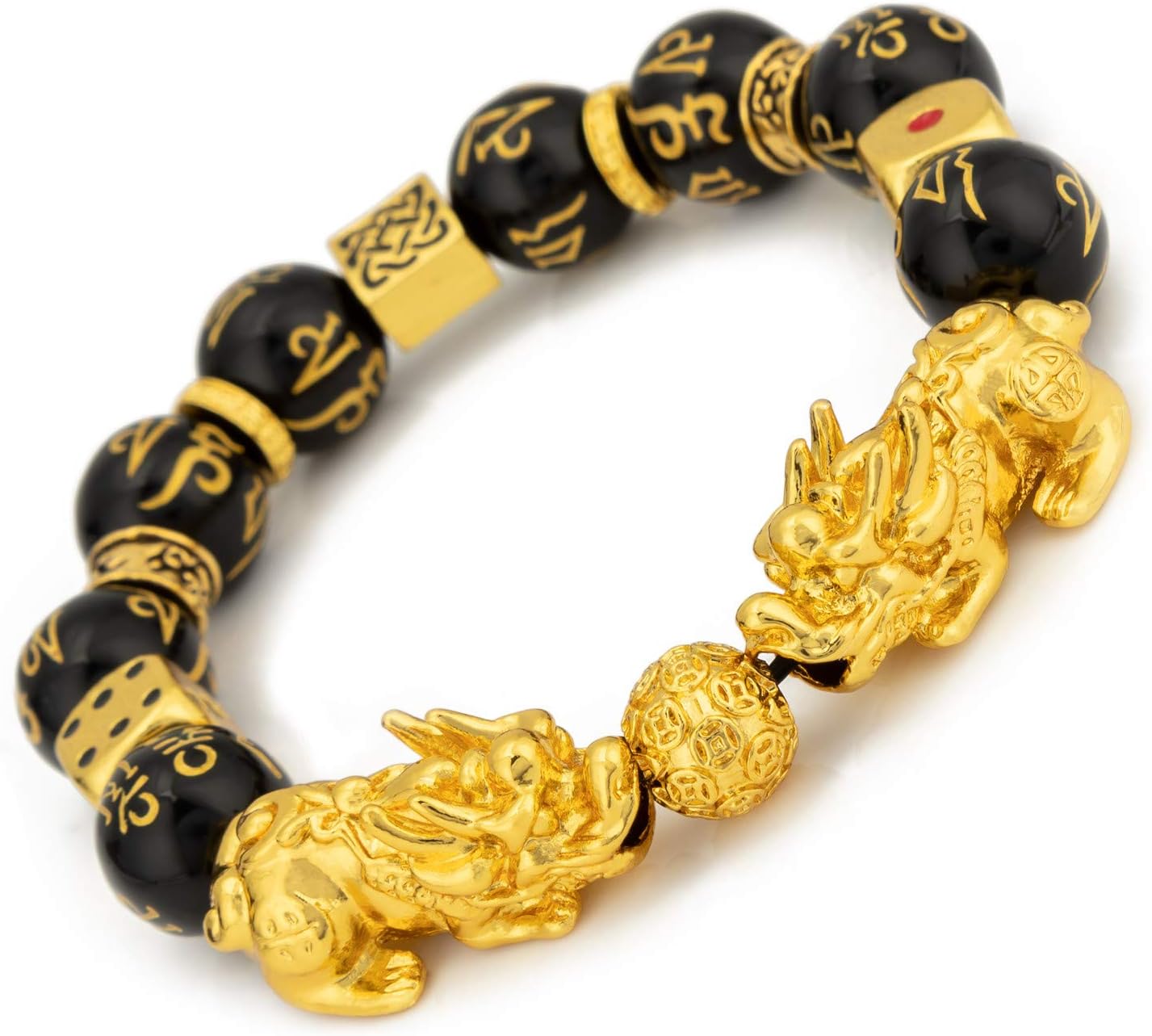 Feng Shui Bracelet Prosperity Double Pi Xiu/Pi Yao Black Mantra Bead ...