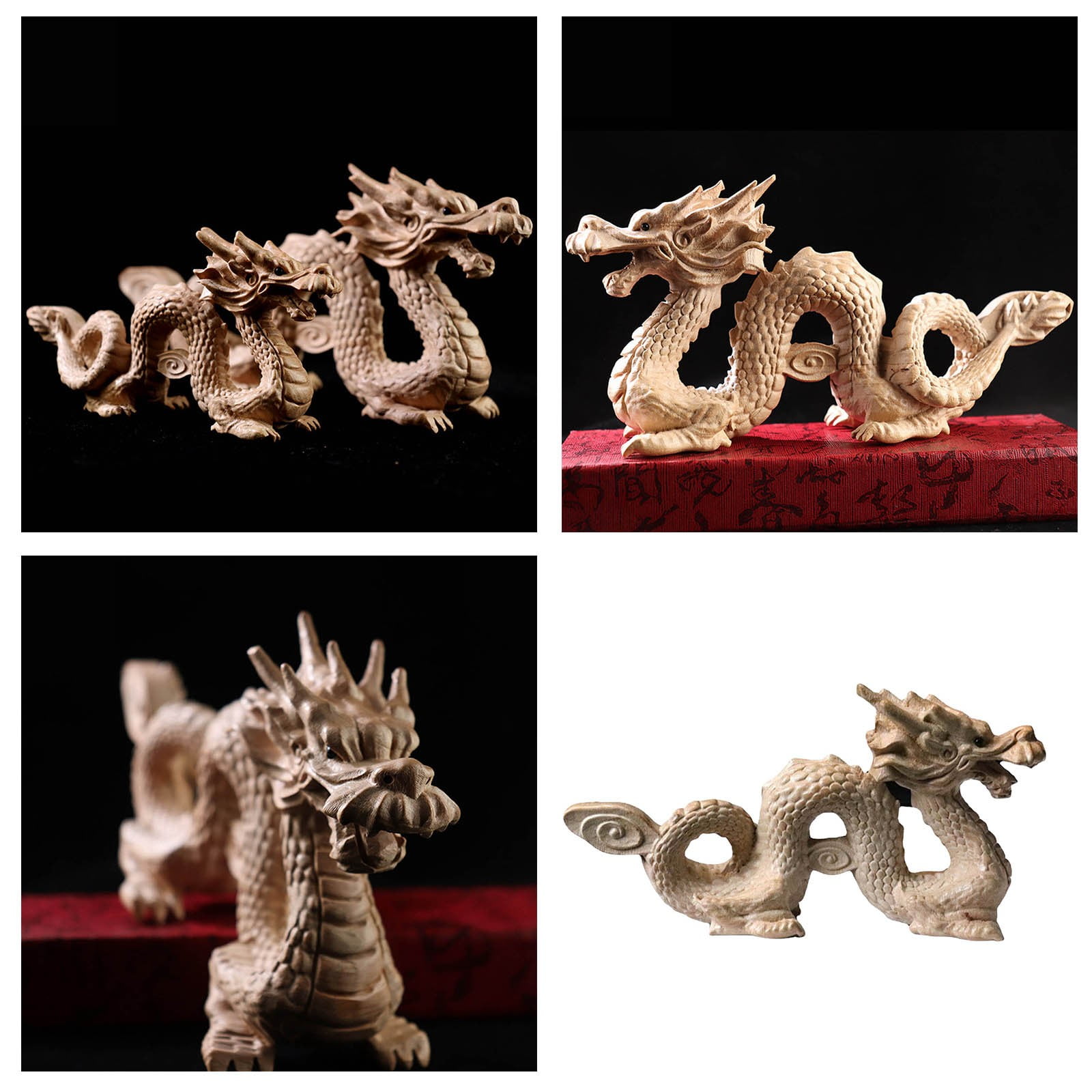 Feng Shui Carved Natural Wood Dragon Statue Sculpture Animal Figurine ...
