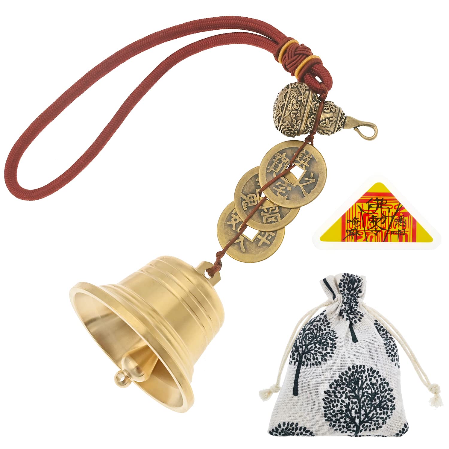 Feng Shui Coins Bell for Door Knob - Brass Openable Wu Lou Chinese ...