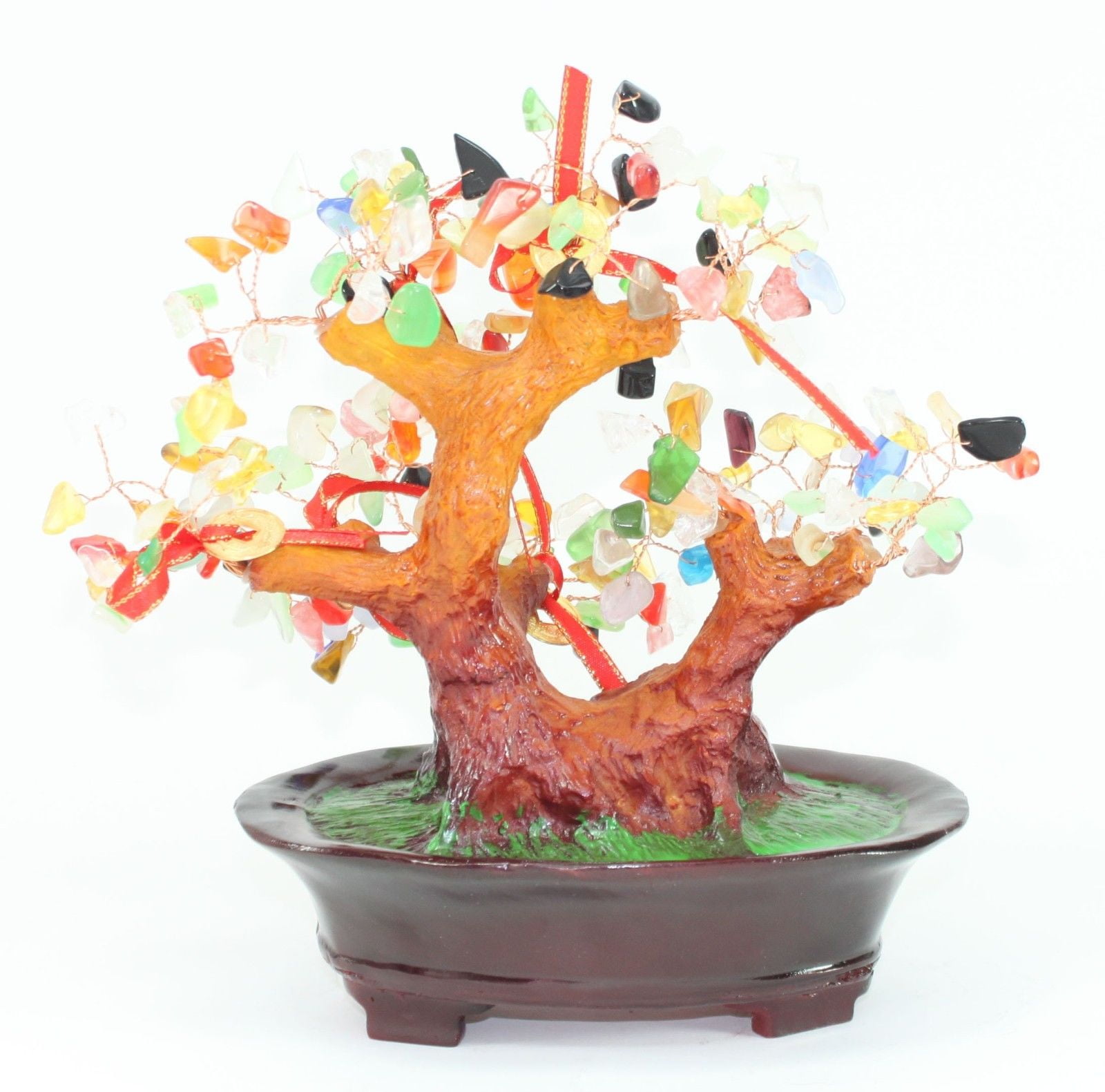 Feng Shui Colorful Gem Stones Money Fortune Tree Bonsai Home Decor ...