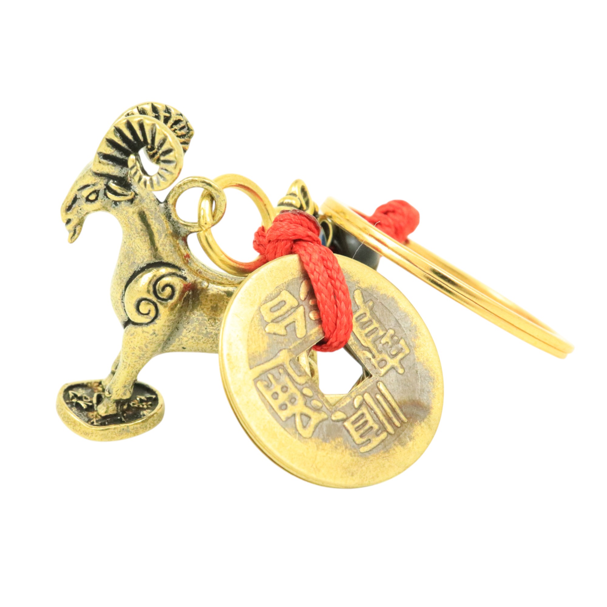 Feng Shui Copper Sheep with 5-Copper Coin Lucky Keychain for Year of ...