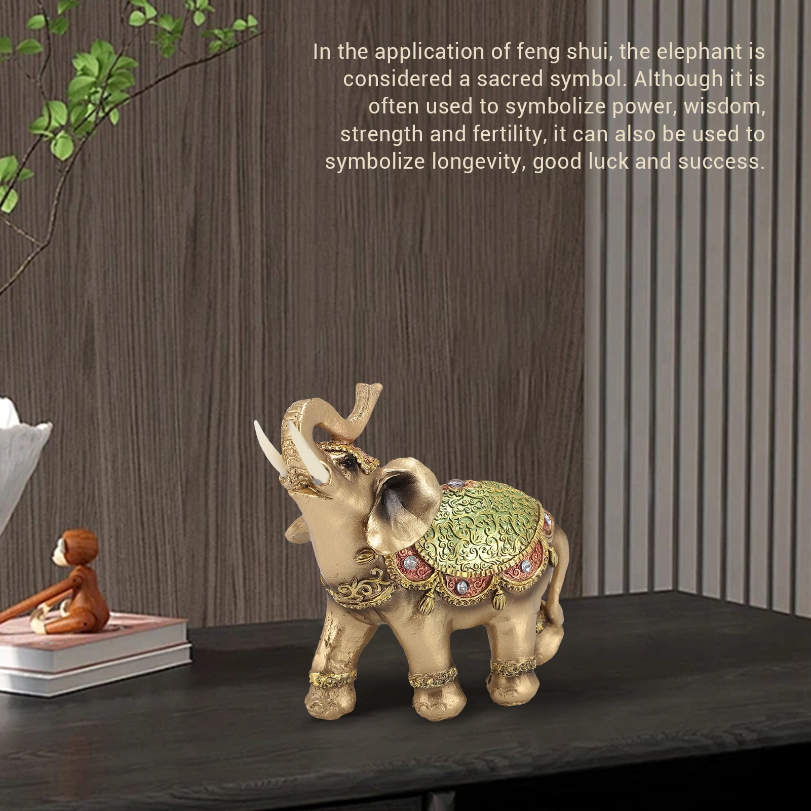 Feng Shui Elephant Statue, Resin Décor For Wealth Luck, Green Finish ...