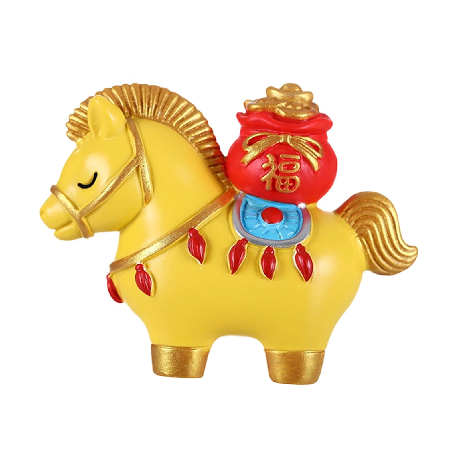 Feng Shui Gift Yellow Horse Figurine Resin Desktop Decor for Car Shelf ...
