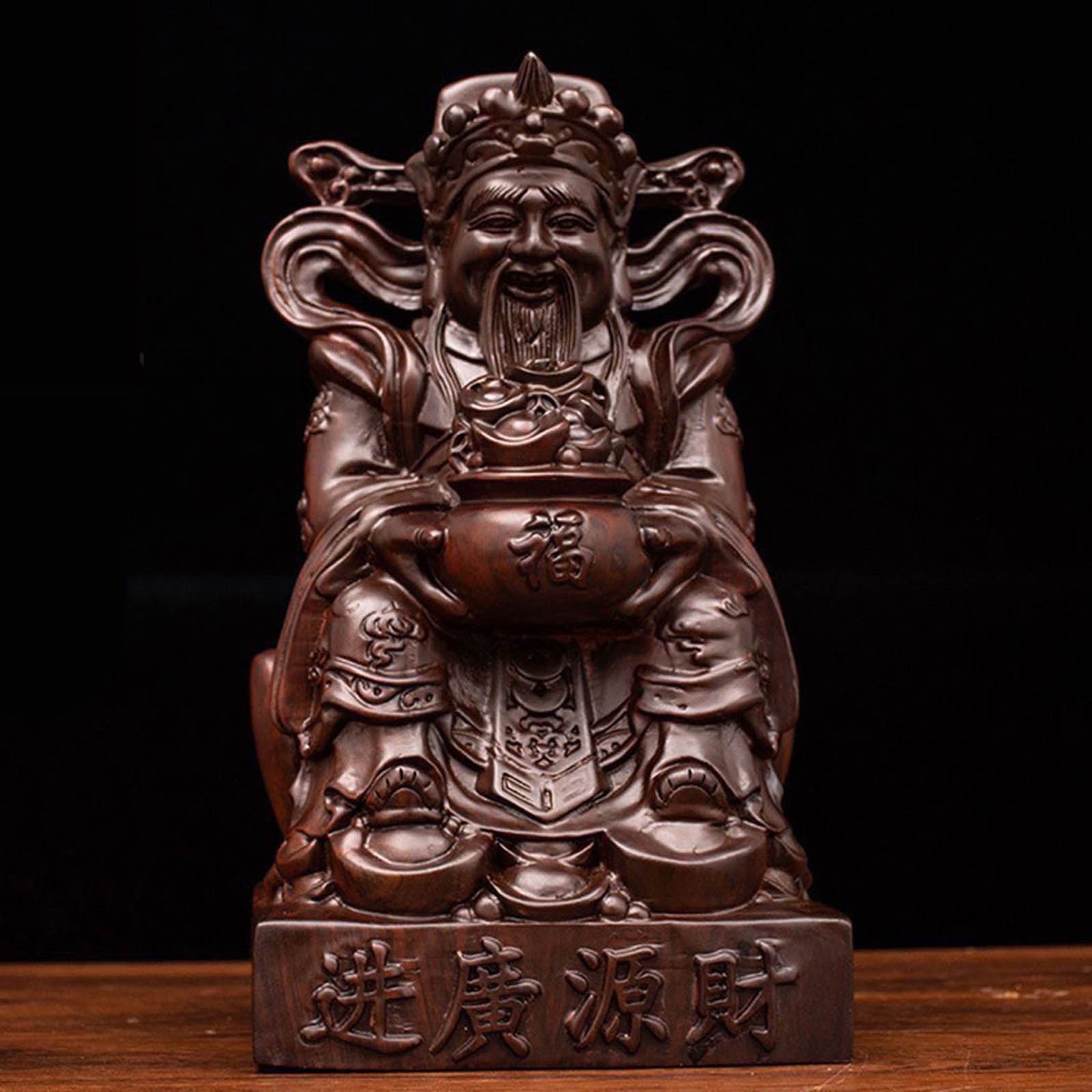 Feng Shui God of Wealth Statue - Wooden Prosperity Sculpture for Home ...