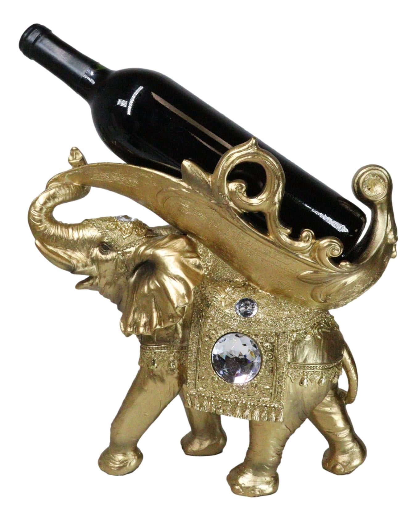 Feng Shui Golden Thai Buddha Elephant With Leaf and White Crystals Wine ...