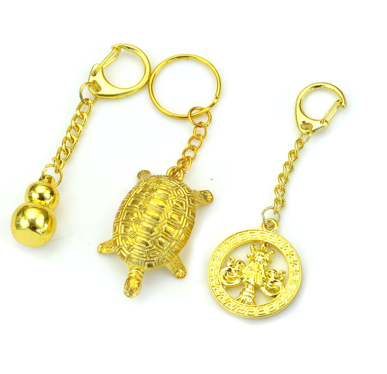Feng Shui Goldtone Keychain 3 Sets - Good Luck Gourd Wu Lu, Longevity ...