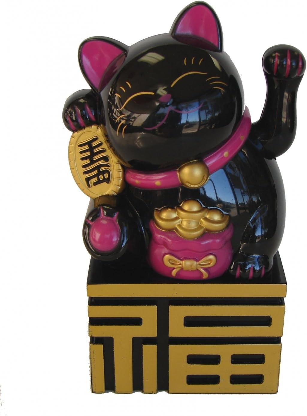 Feng Shui Import 5.5" Black Japanese Maneki Neko Beckoning Solar Money ...