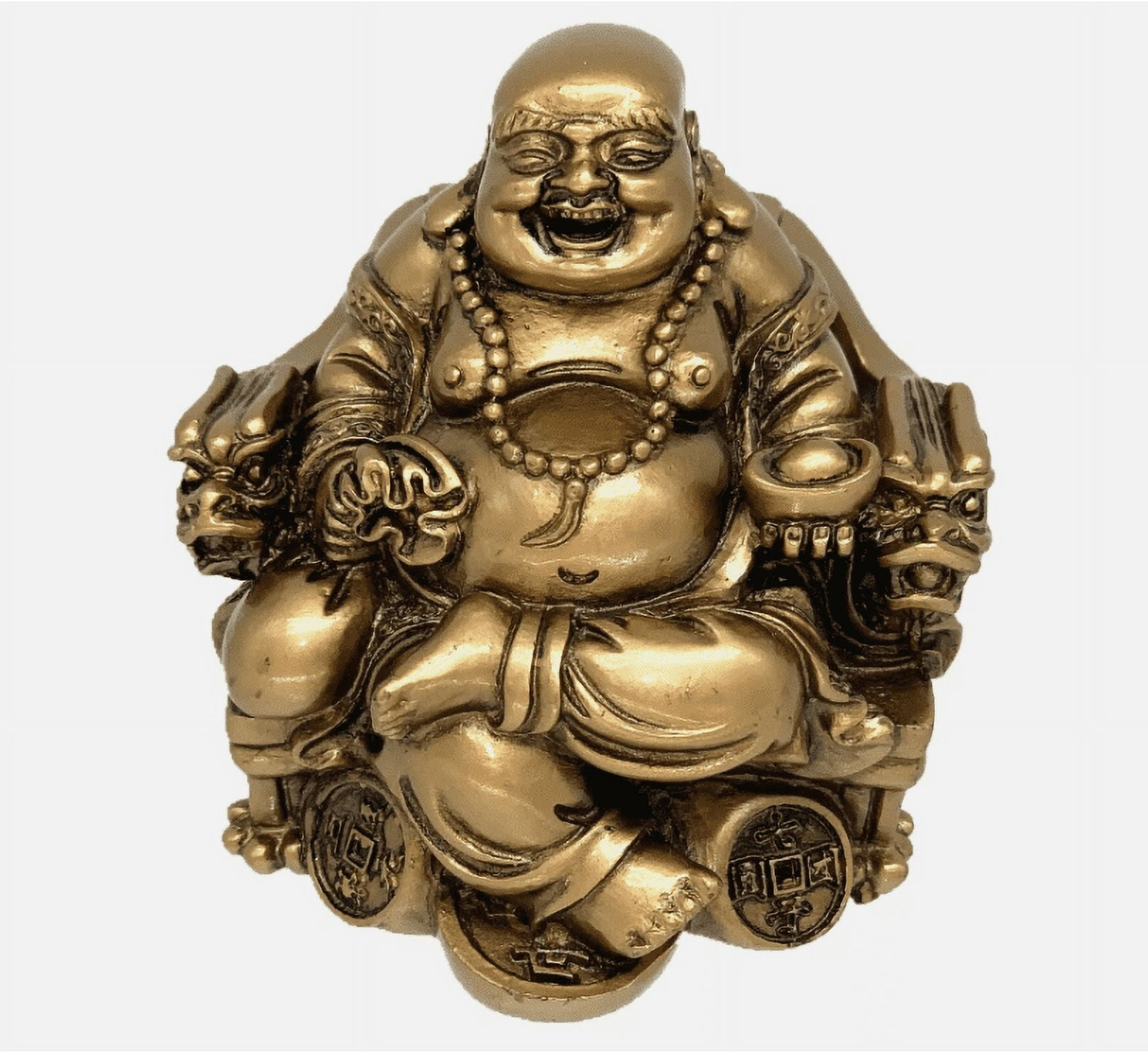 Feng Shui Laughing happy money buddha Sitting dragon chair statue decor ...